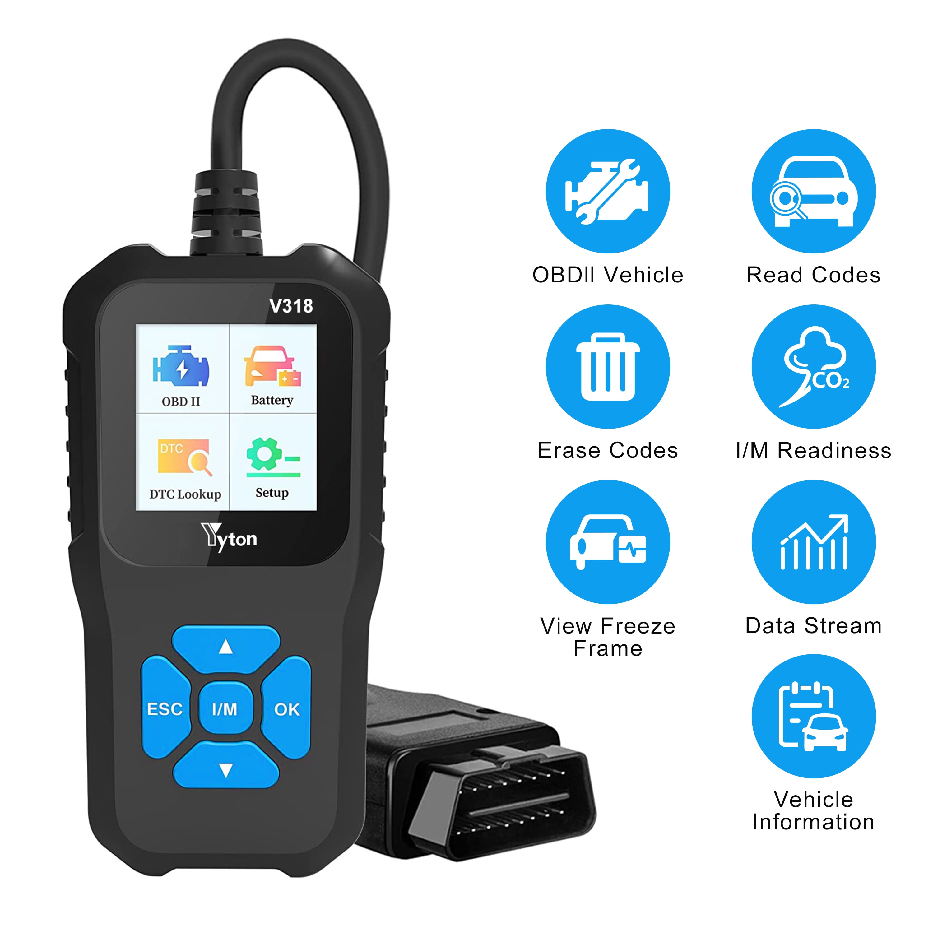 Yyton OBD2 Scanner V318, Automotive Code Reader for Engine Fault, Diagnostic Tool for All OBDII ...