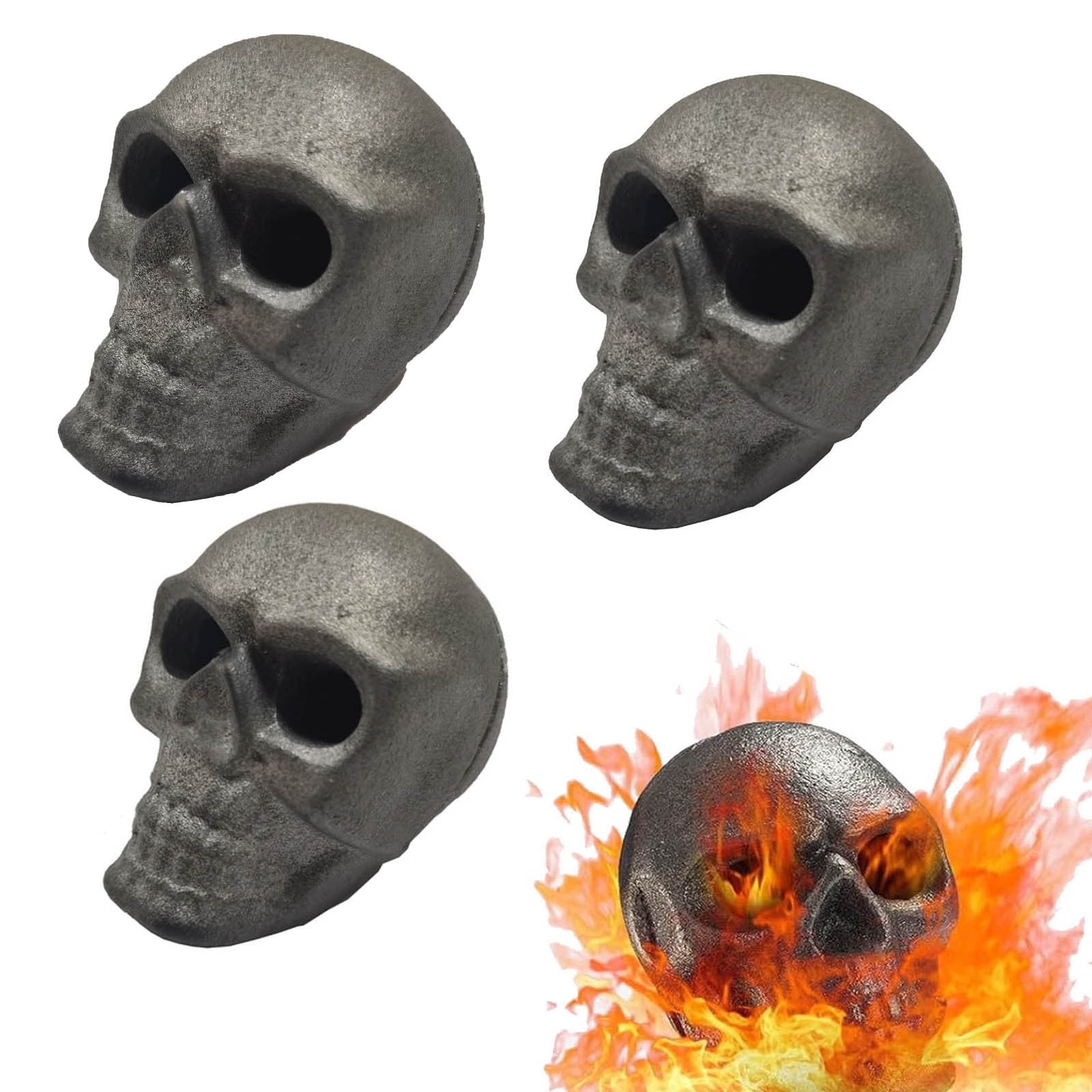 Yyuenw 3pc Metal Human Skull Fire Log Fireproof Skull logs for fire Pit ...