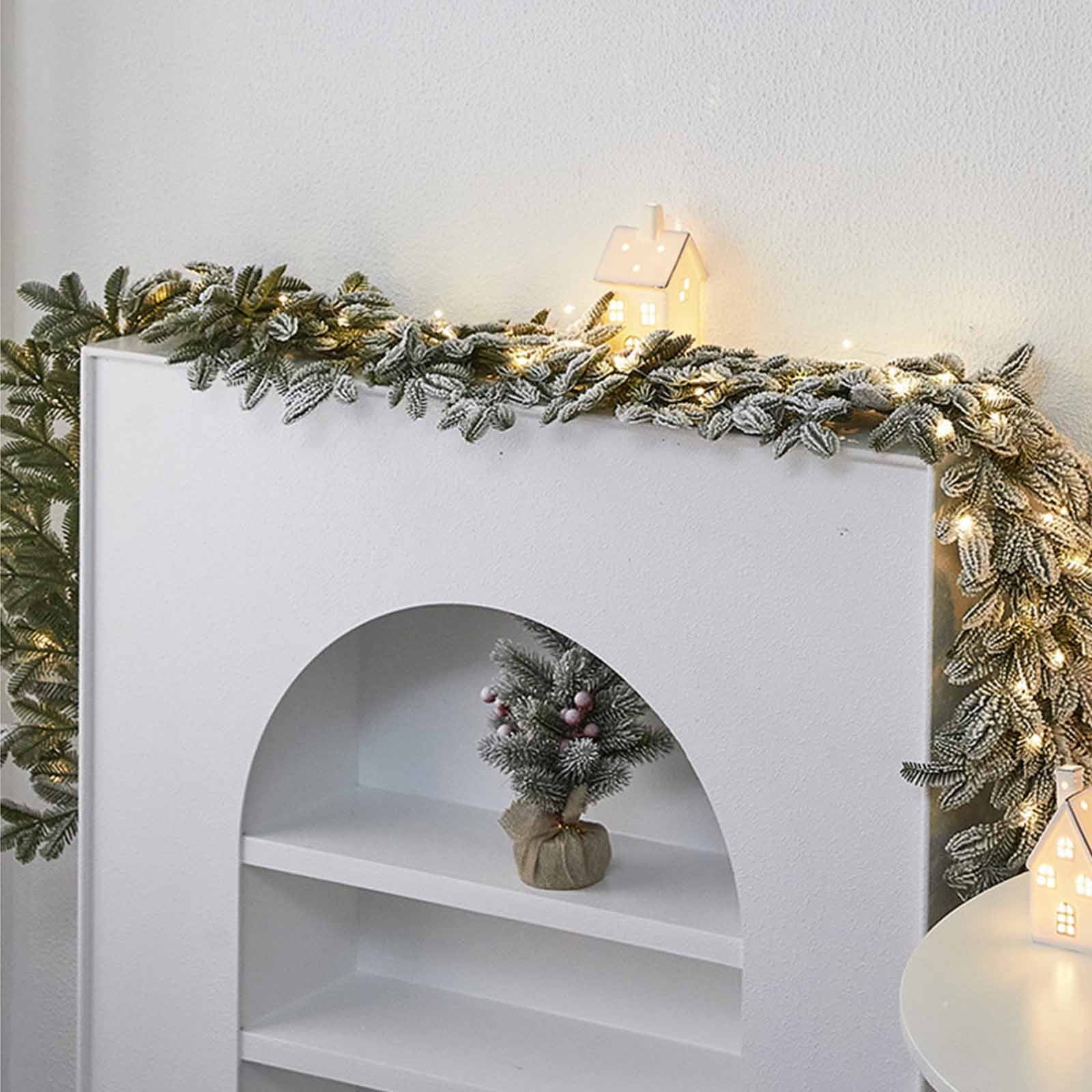 Yyuenw 6 FT Flocked Garland ,Snow Flocked Christmas Garland,Glittered ...