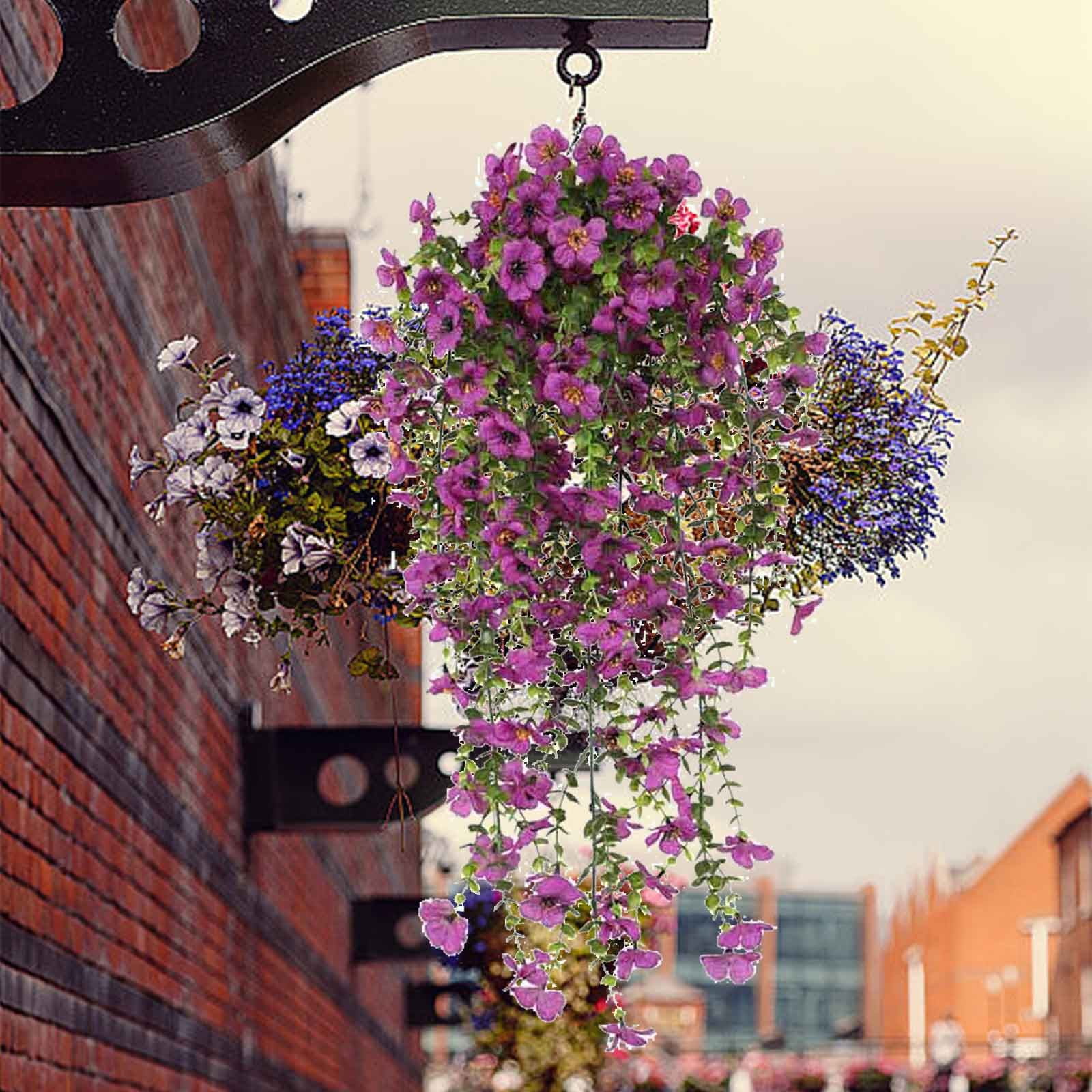 Yyuenw Artificial Violet Hanging Flowers Fake Plants, UV Resistant Faux ...