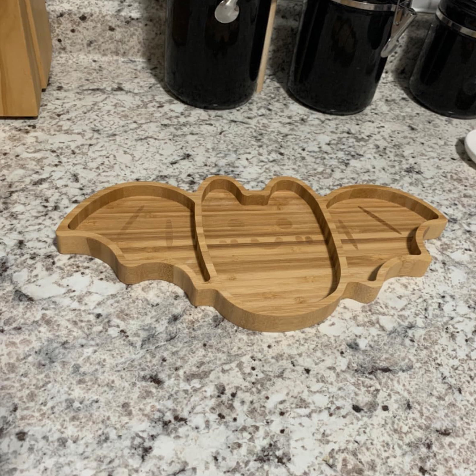 Yyuenw Bamboo Serving Platter Tray Cartoon Bat Shaped Children's Cute ...