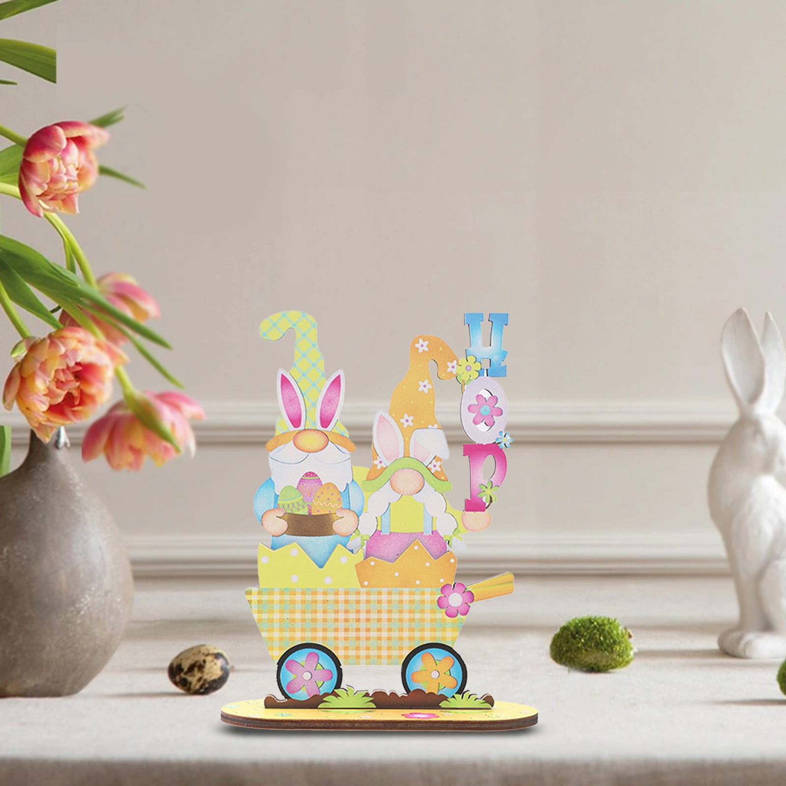 Yyuenw Easter Wooden Table Sign, Easter Gnome Farmhouse Wood Block ...