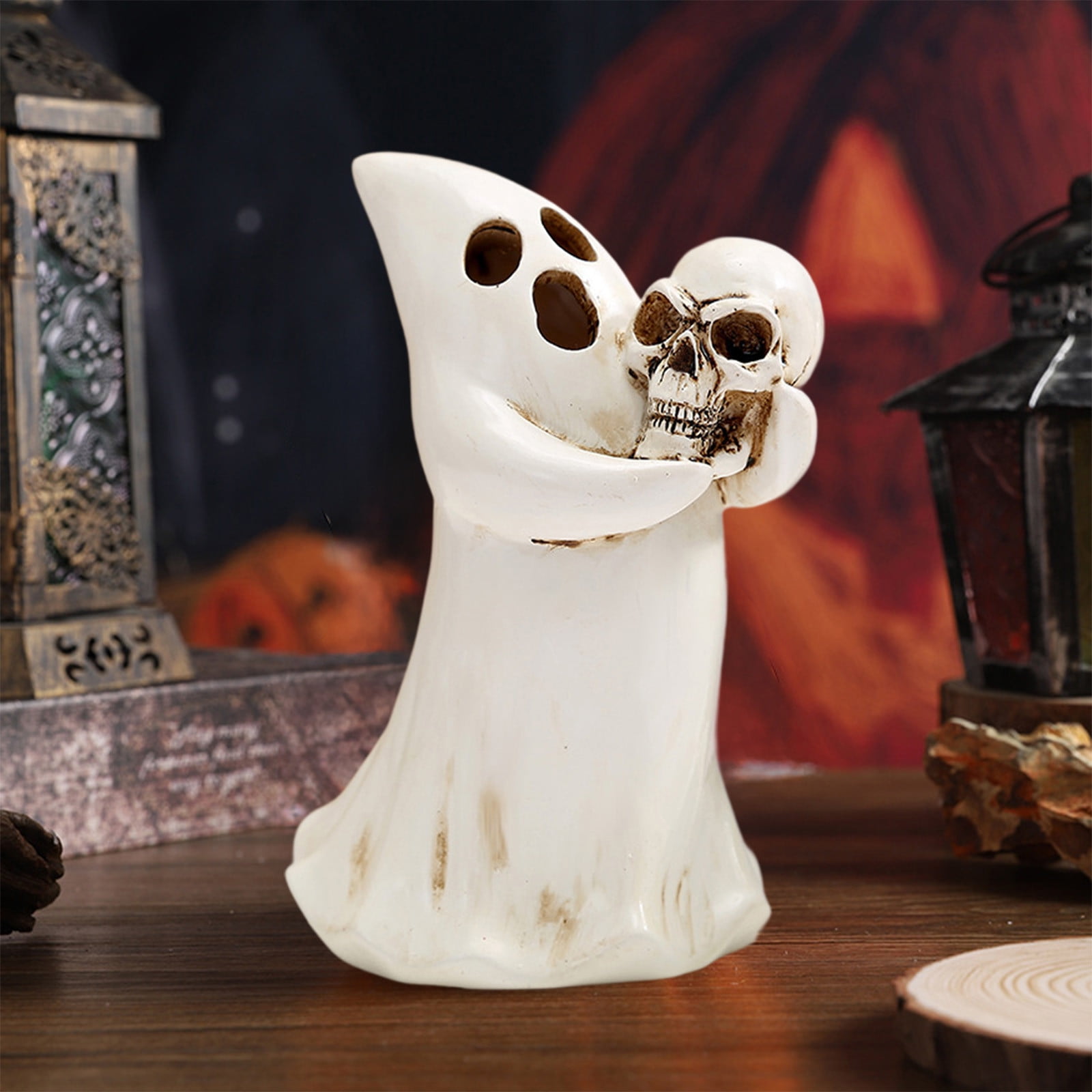 Yyuenw Halloween Ghost Figurine, Spooky Pumpkin Skull Ghosts Halloween ...