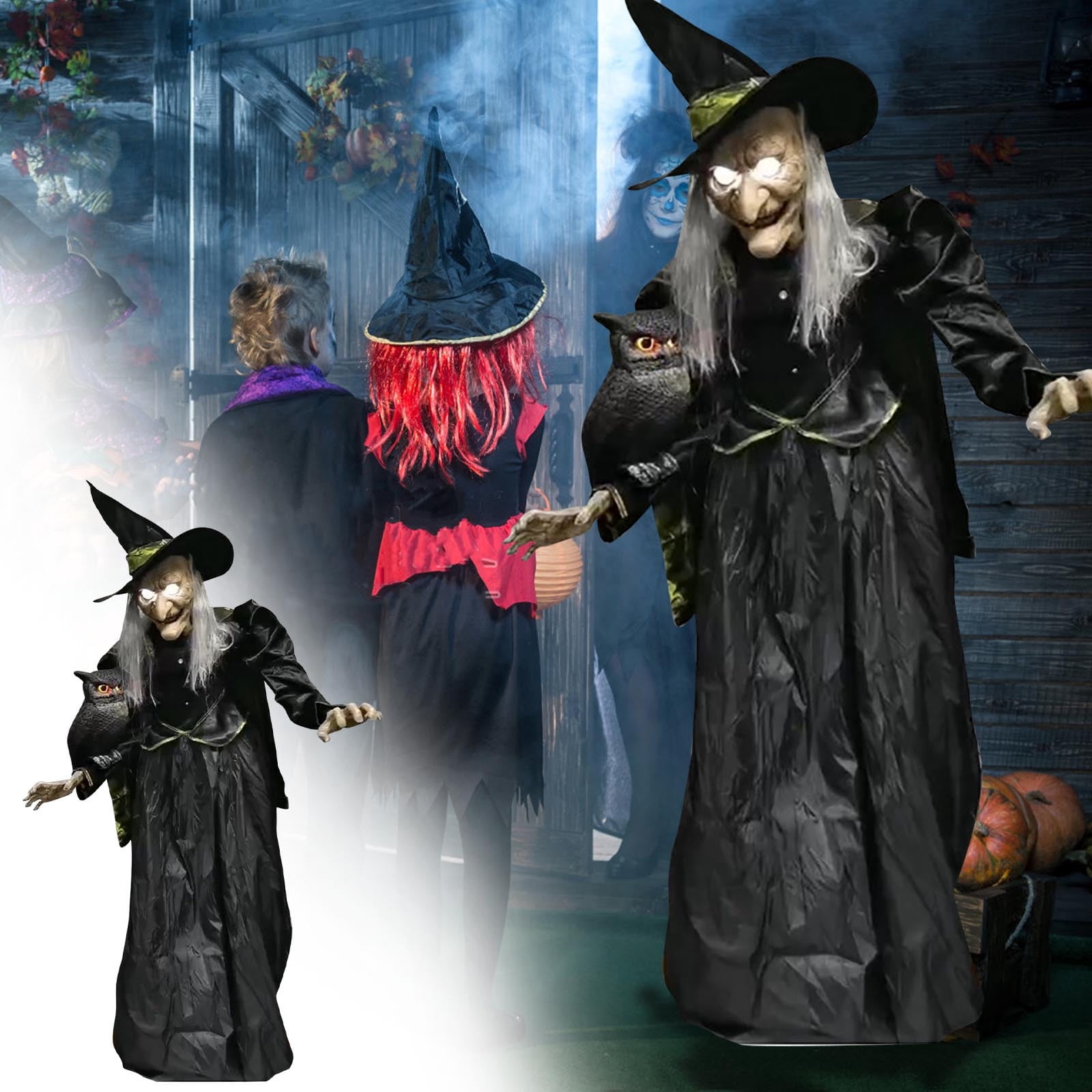 Yyuenw Halloween Hanging Witch Prop, Life-Size Voice-Activated Witch ...