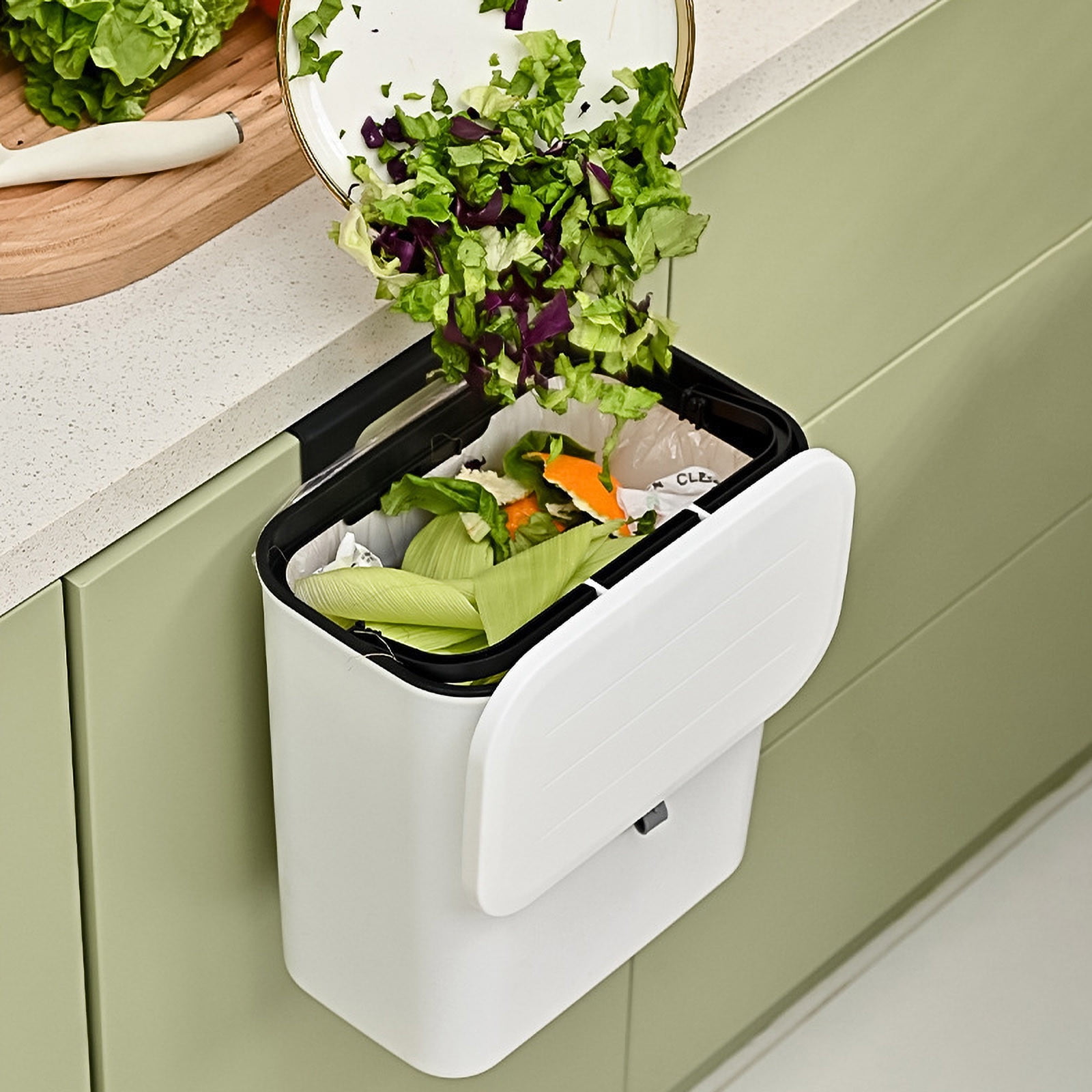 Yyuenw Kitchen Hanging Trash Can, 2.4 Gallon Wall Mounted Counter Waste ...