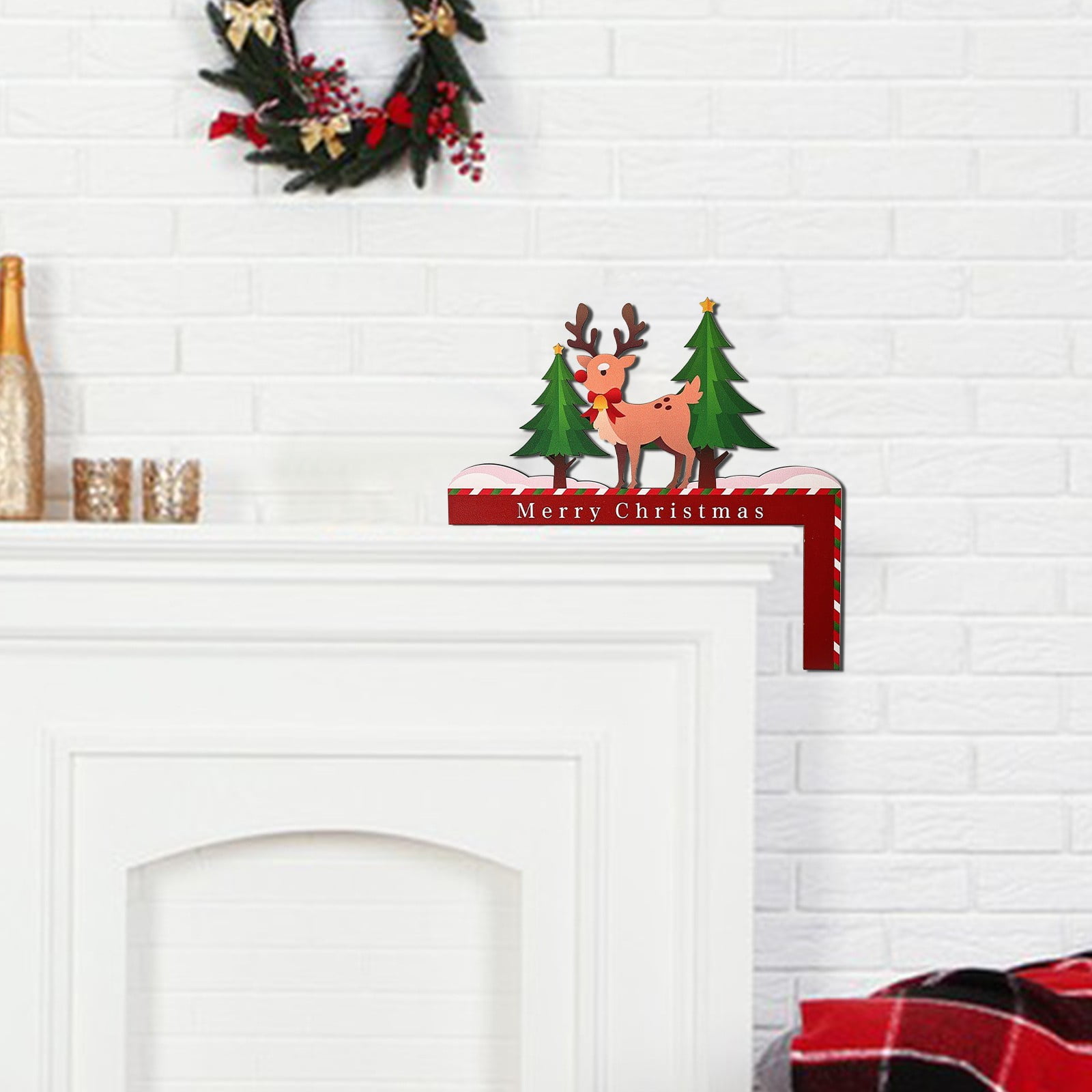 Yyuenw Santa Claus Elk Door Frame Corner Xmas Wooden Reindeer Door ...