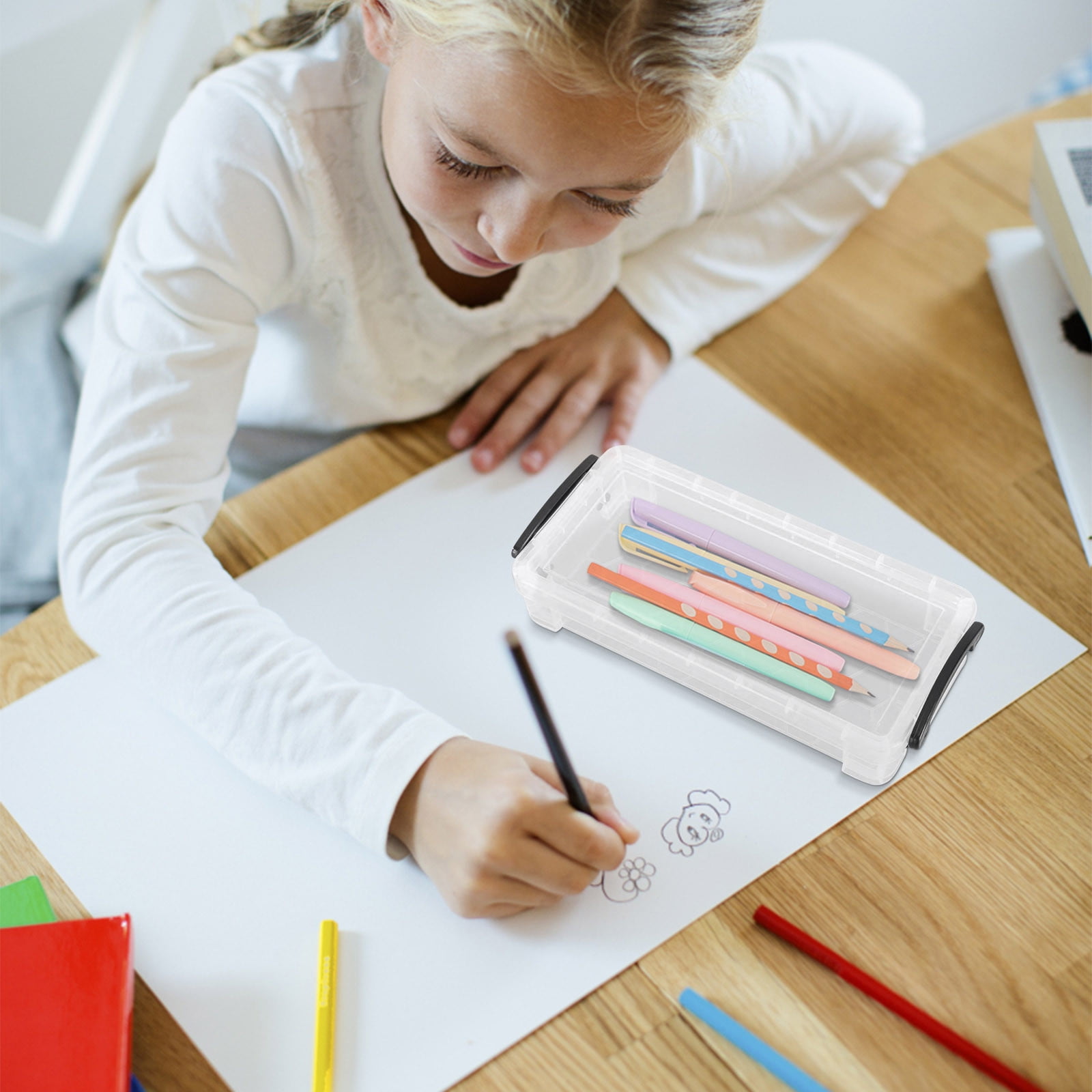 Yyuenw Transparent Pencil Case, Plastic Storage Container with Snap Lid ...