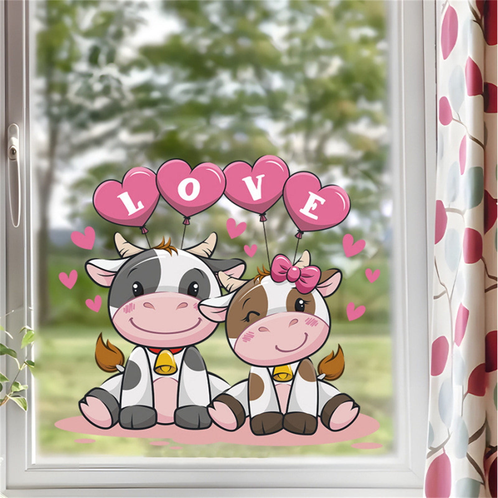 Yyuenw Valentine's Day Window Clings Double-Sided Cute Cow Valentine's ...