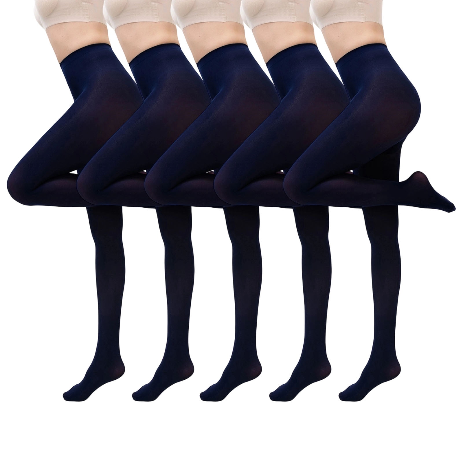 Yyuenw Women's Opaque Footed Tights Set, 5 Pairs Solid Color High Waist ...