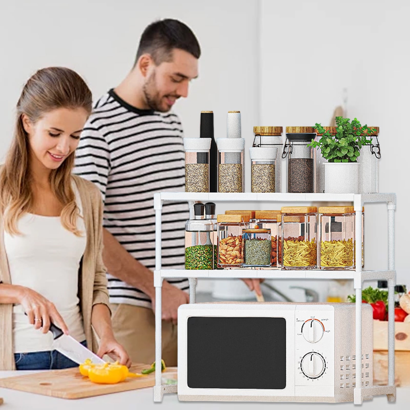 Yzans Double Microwave Shelf,22.6in Adjustable Oven Rack,Space Saving ...