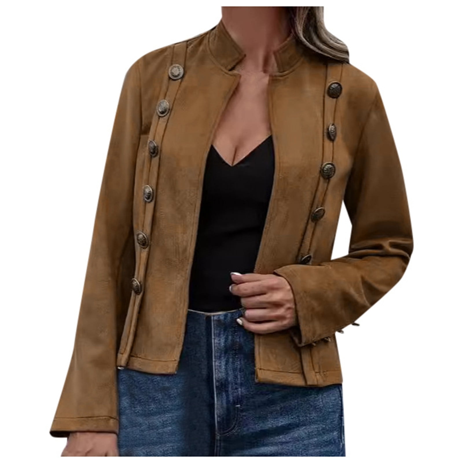 Yzengfg Vintage Women's Suede Long Sleeve Jacket Retro Style Suede ...