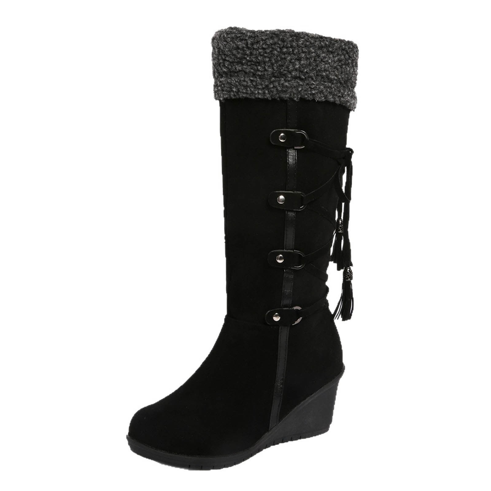 Z-459 Black Casual Womens High Top Boots Lace Up Wedge Heel Suede ...