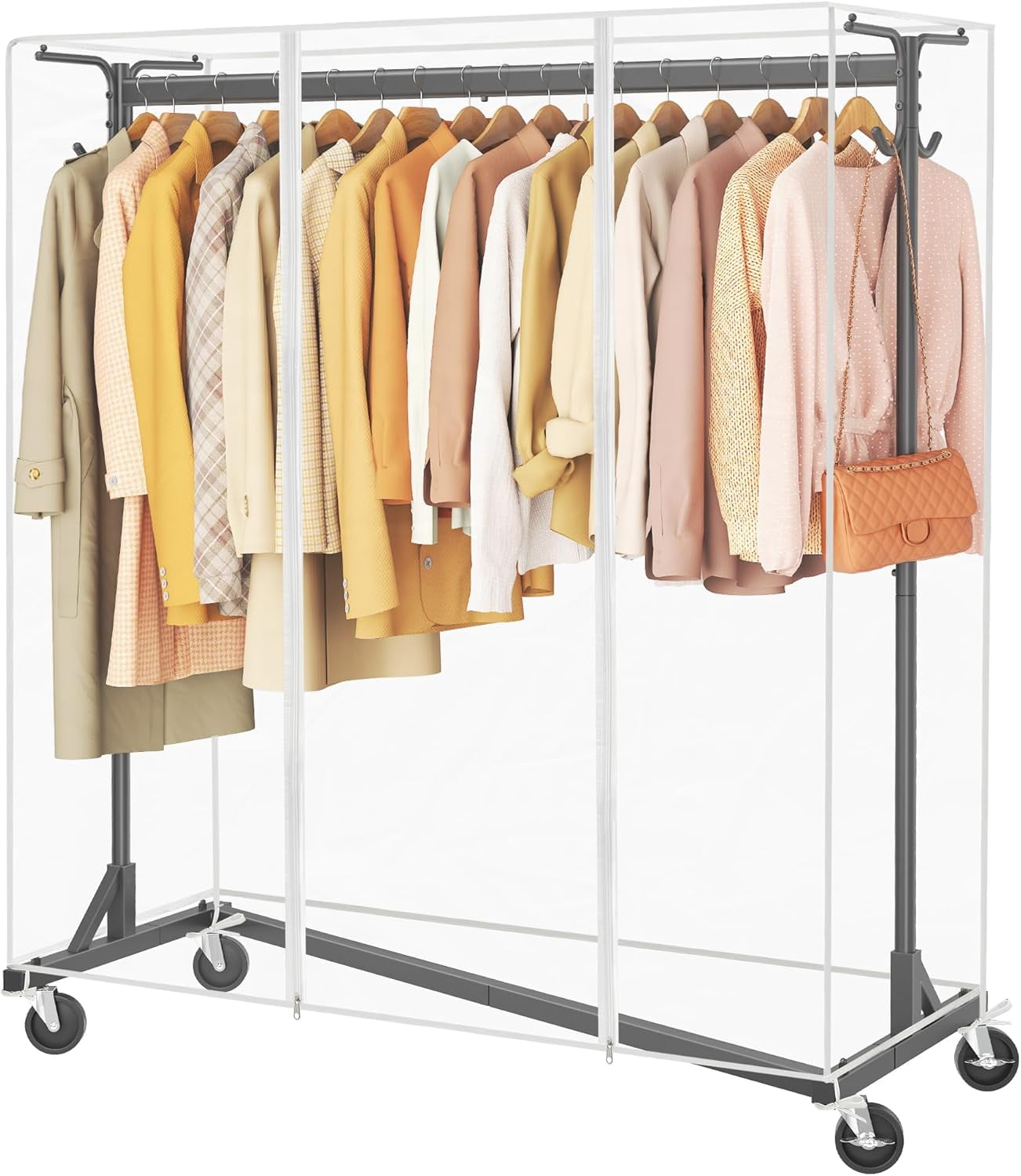 Z Clothes Rack with Cover, Metal Heavy Duty Clothing Rack, Rolling ...