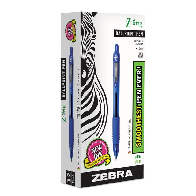 Z-Grip Retractable Ballpoint Pen, Medium 1mm, Blue Ink, Clear Barrel ...