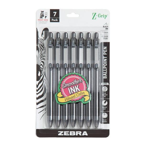 Z-Grip Retractable Ballpoint Pen, 1.0 mm, Black Ink, 7-Pack - Walmart ...