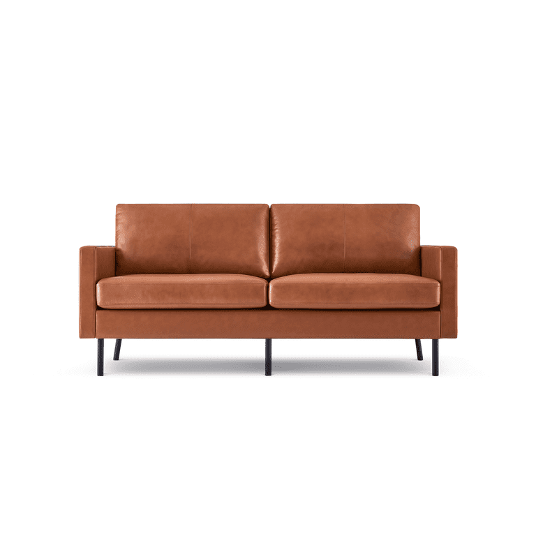 Z hom 70 inch Top Grain Leather Sofa 2 Seat Faux Leather Upholstered Loveseat Sofa Cognac Tan Brown