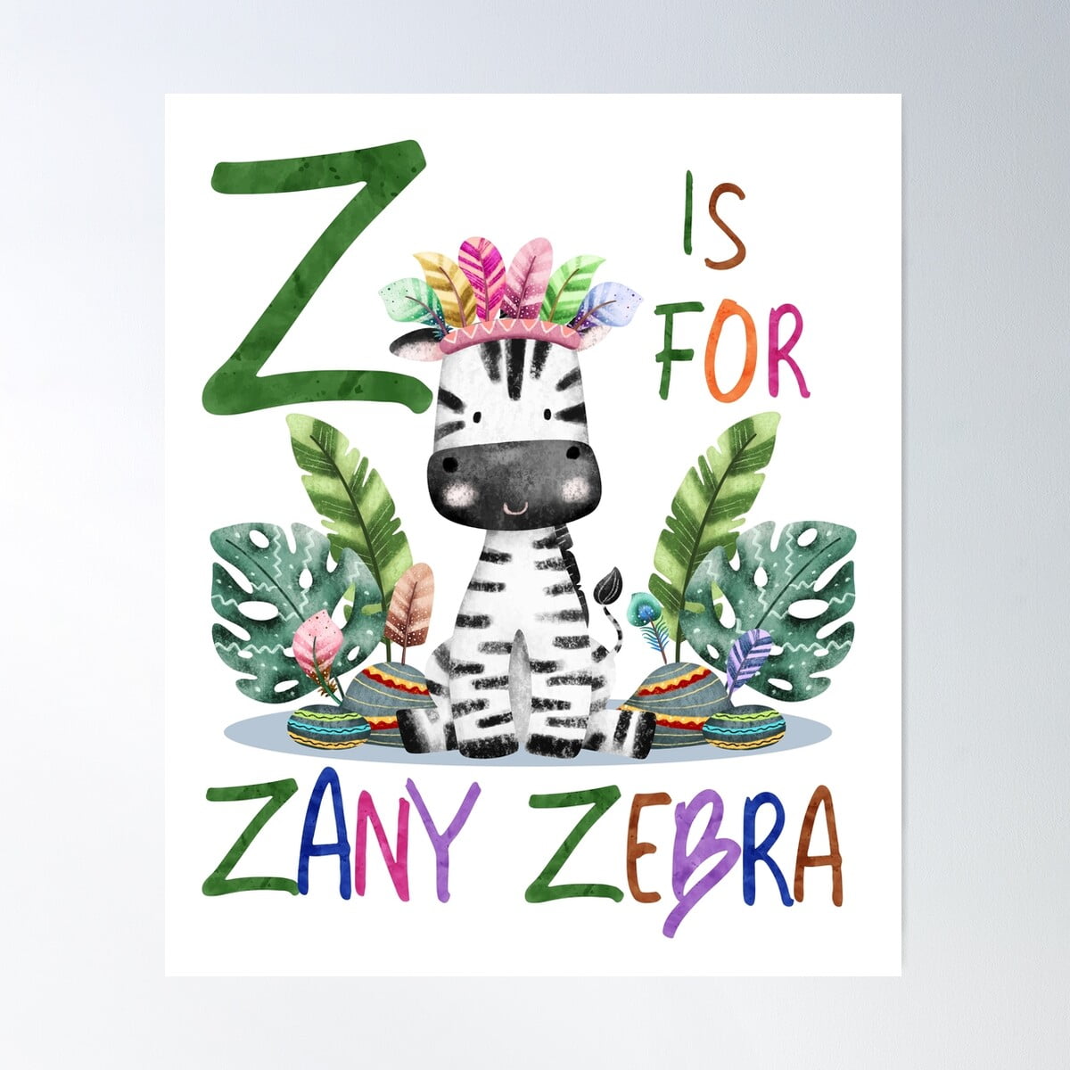 Z Is For Zany Zebra Illustration Poster Wall Art, Modern Wall Decor For ...