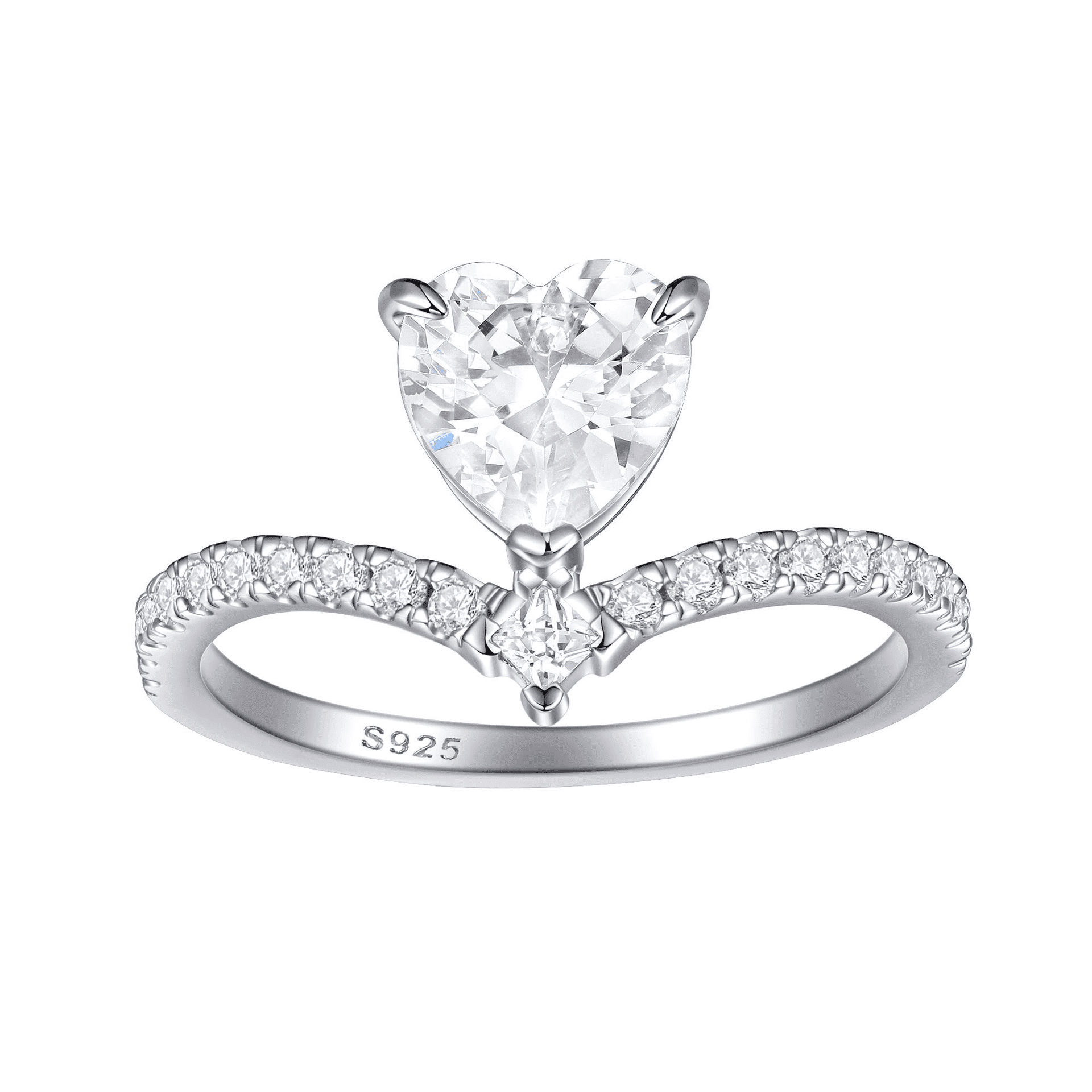 Z.LP Jewelry Heart-Shaped Cubic Zirconia Ring, S925 Sterling Silver ...
