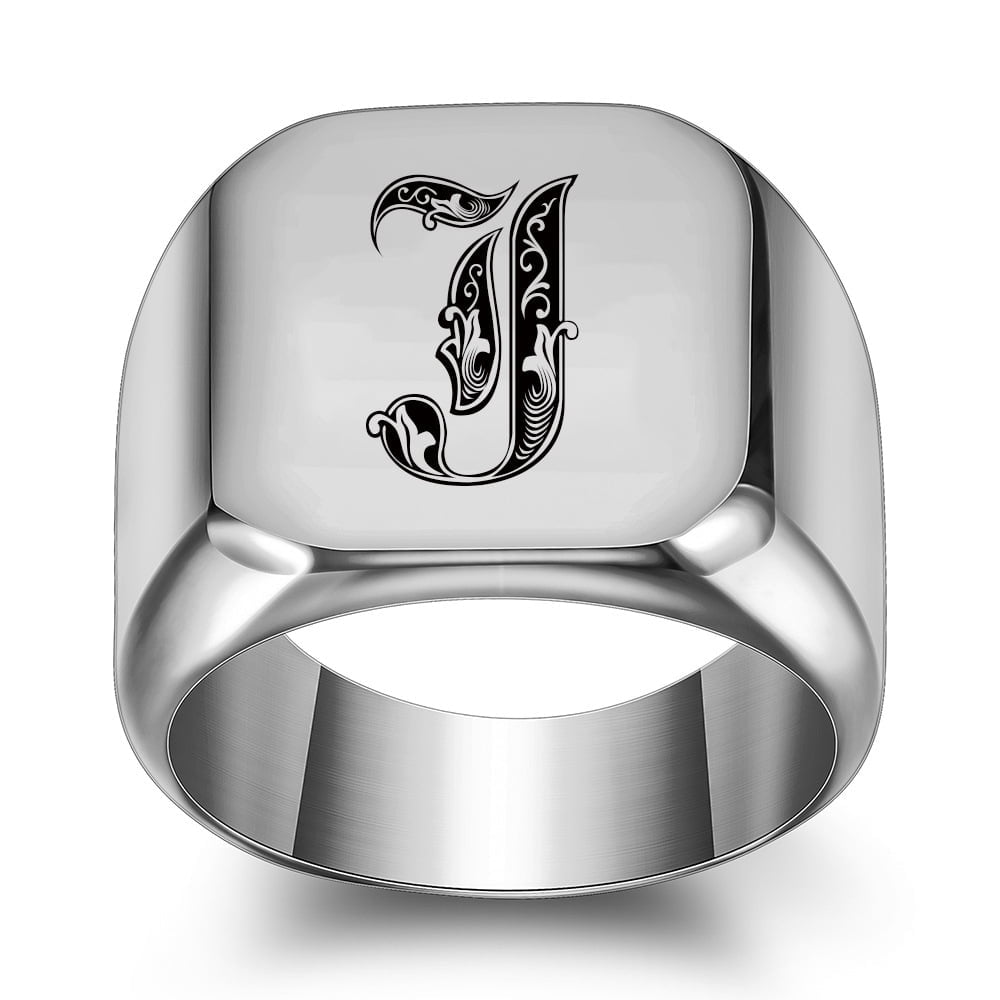 Z.LP Men’s Statement Ring: Engraved Initial “J” Signet Ring, - Walmart.com