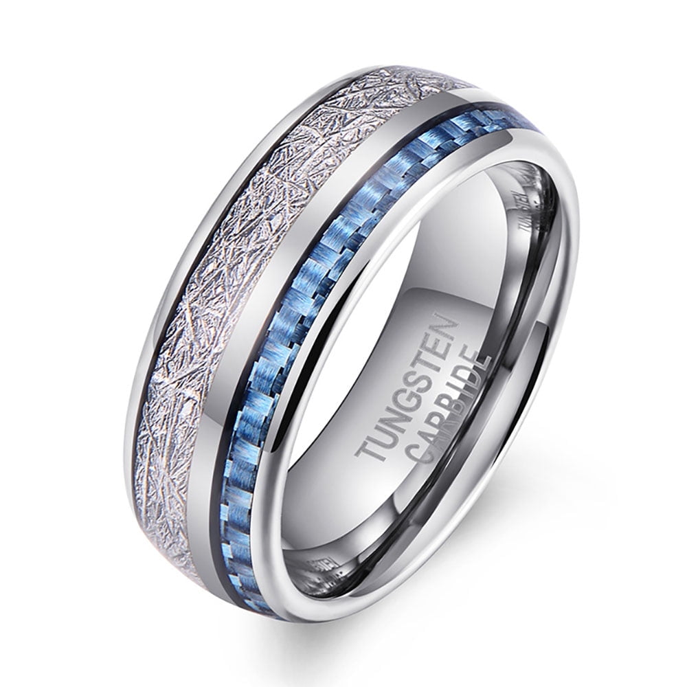 Z.LP Tungsten Carbide Ring, Blue Carbon Fiber, Textured Design, Size 13 ...