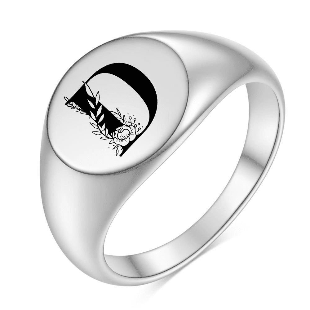 Z.LP Women's Personalized Floral Ring: Engraved Letter 'D' Signet Ring ...