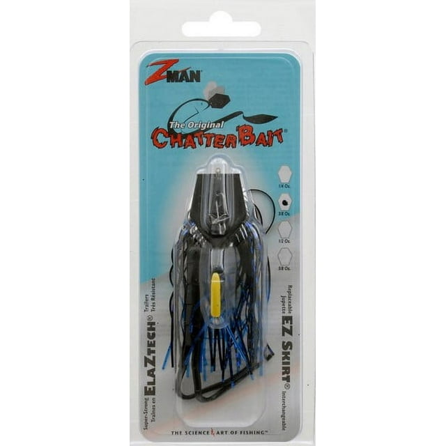 Z-Man Original Chatter Bait, Blue, Black, & Nickel Blade, 3/8 oz, CB38 ...