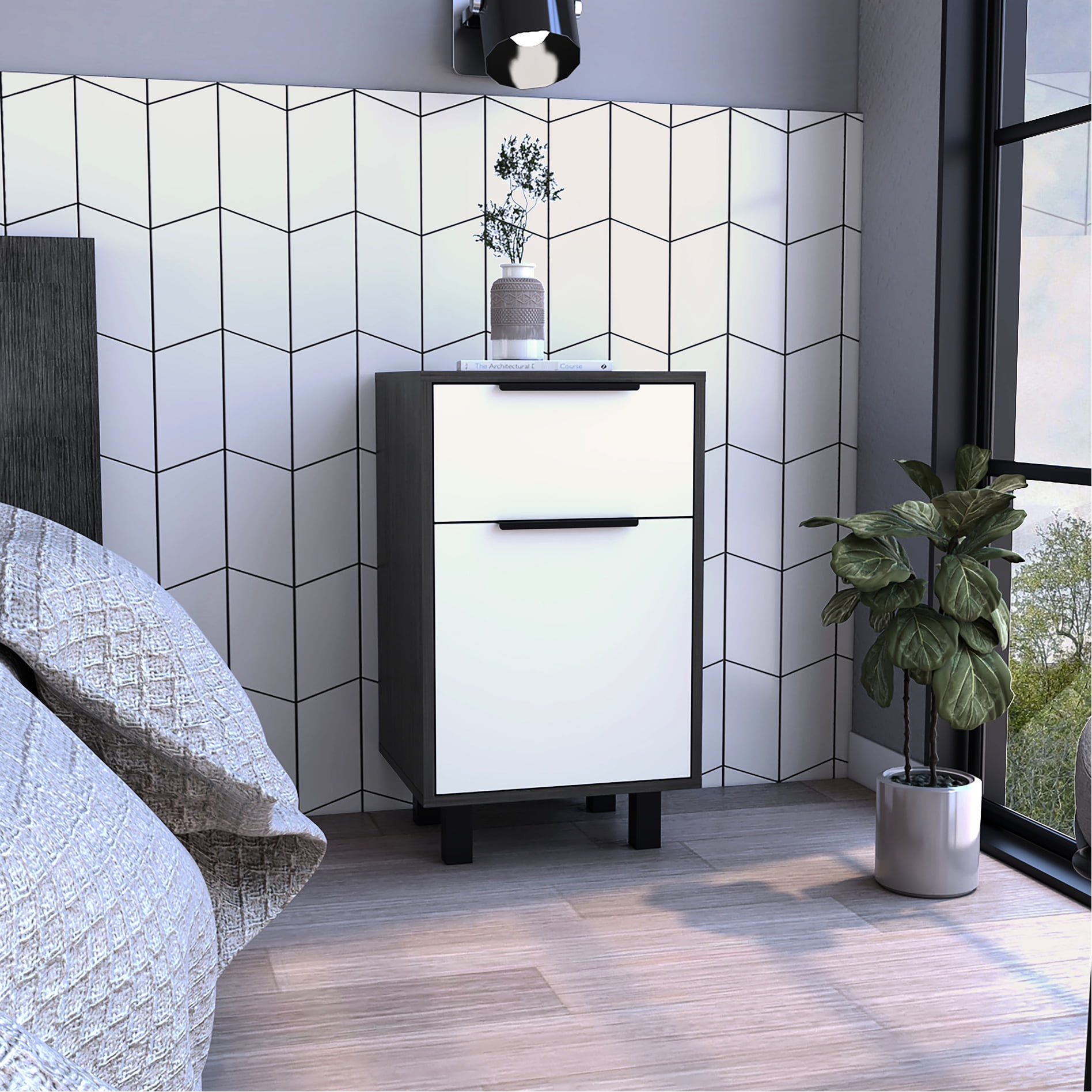 Z Nightstand, End Table, Side Table With One Drawer And Cabinet - Oak ...