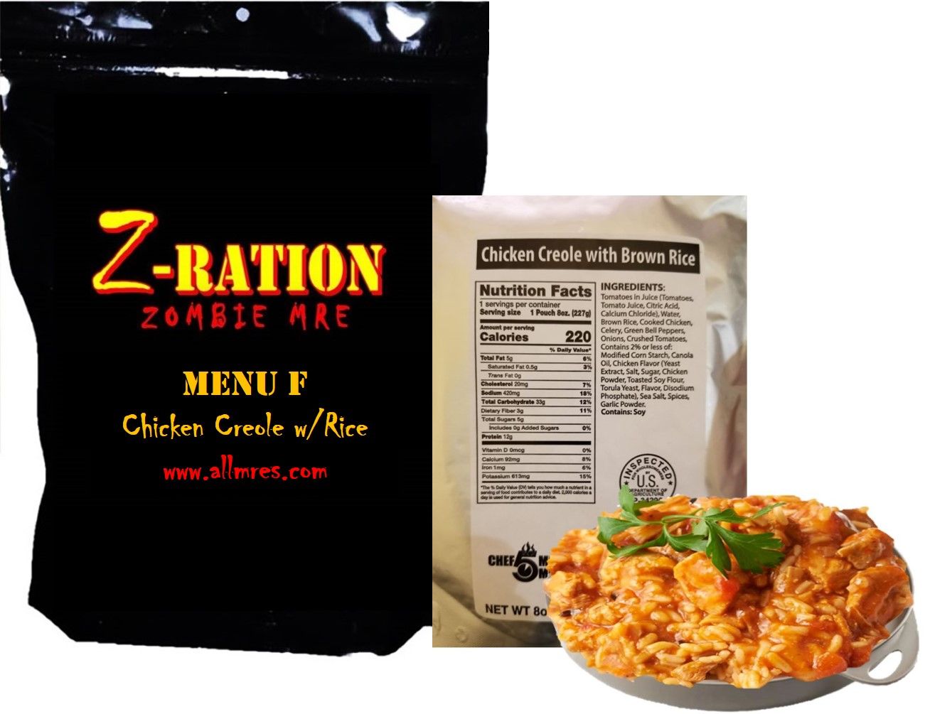 Z-Ration – Menu F MRE Ready to Eat Chicken Creole with Rice: A ...