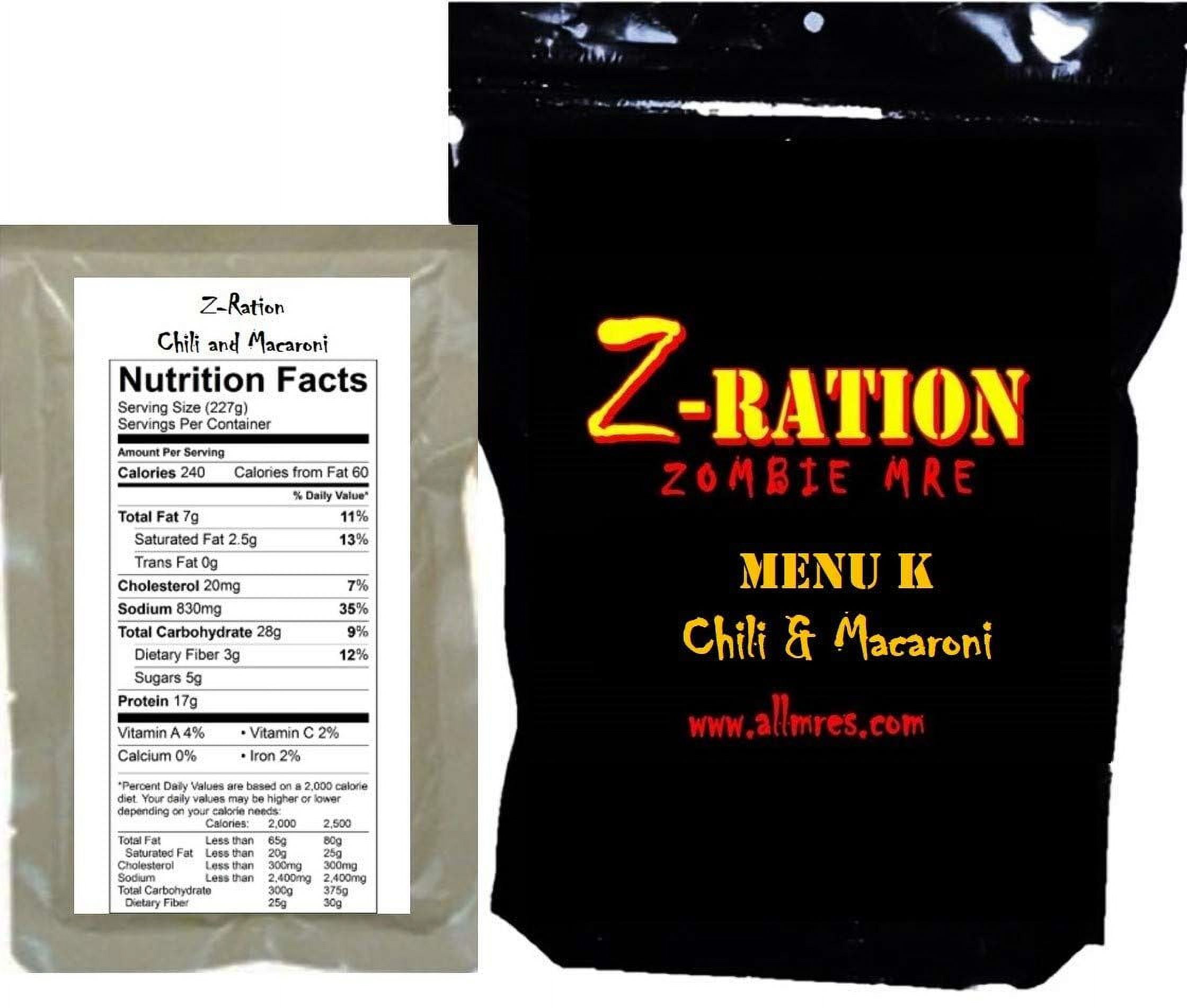 Z-Ration – Menu K MRE (Meal Ready to Eat) Chili Macaroni- A Delicious ...