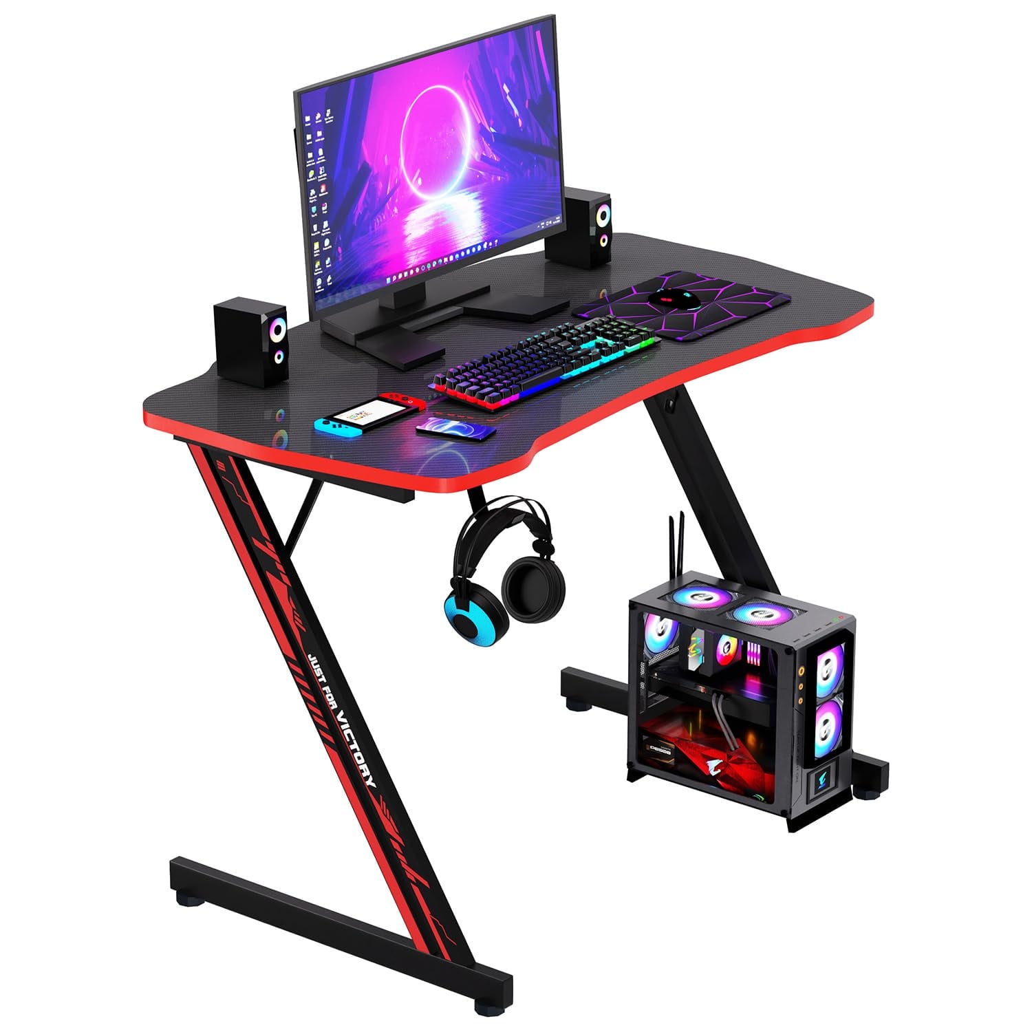 Z-Shaped 39 Inch Gaming Desk with Headphone Hook, Ergonomic PC ...