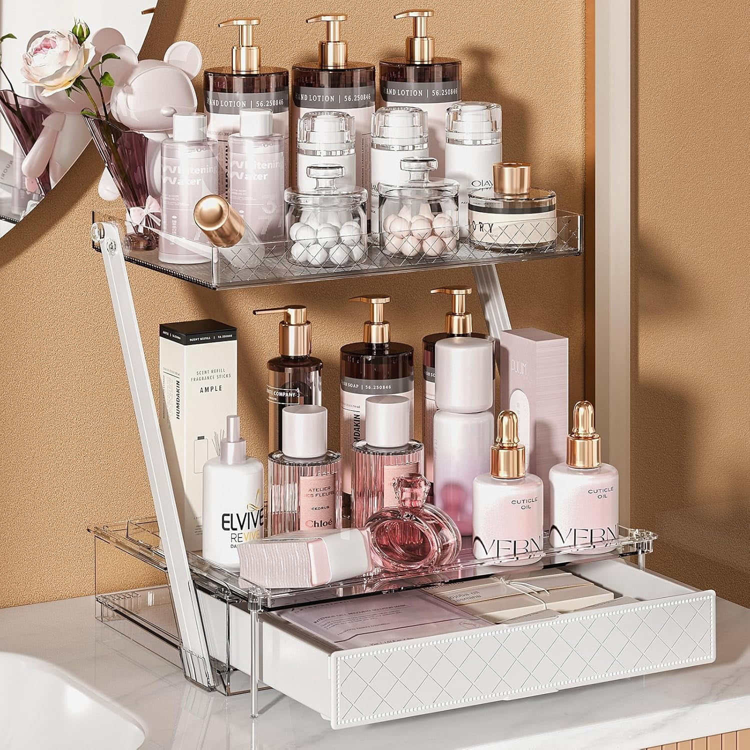 Z-Shaped Bathroom Countertop Organizer – 2-Tier Vanity Organizer with ...