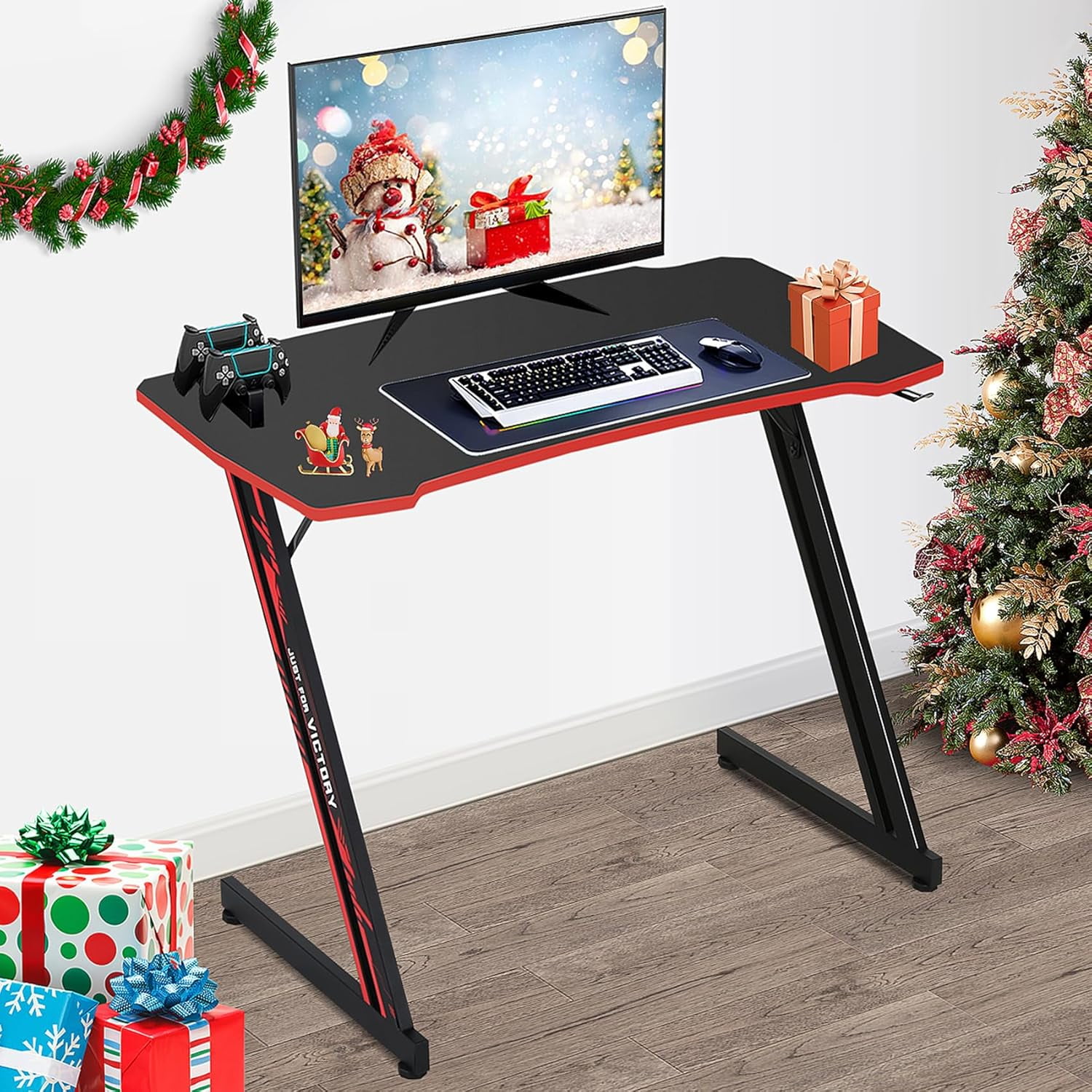 Z Shaped Gaming Table, 35" Gaming DeskCarbon Fiber Surface PC Table ...