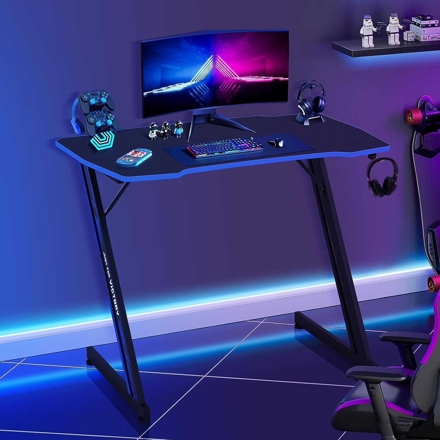 Z-Shaped Modern Ergonomic PC Computer Desk - 39 Inch Racing Style Home ...