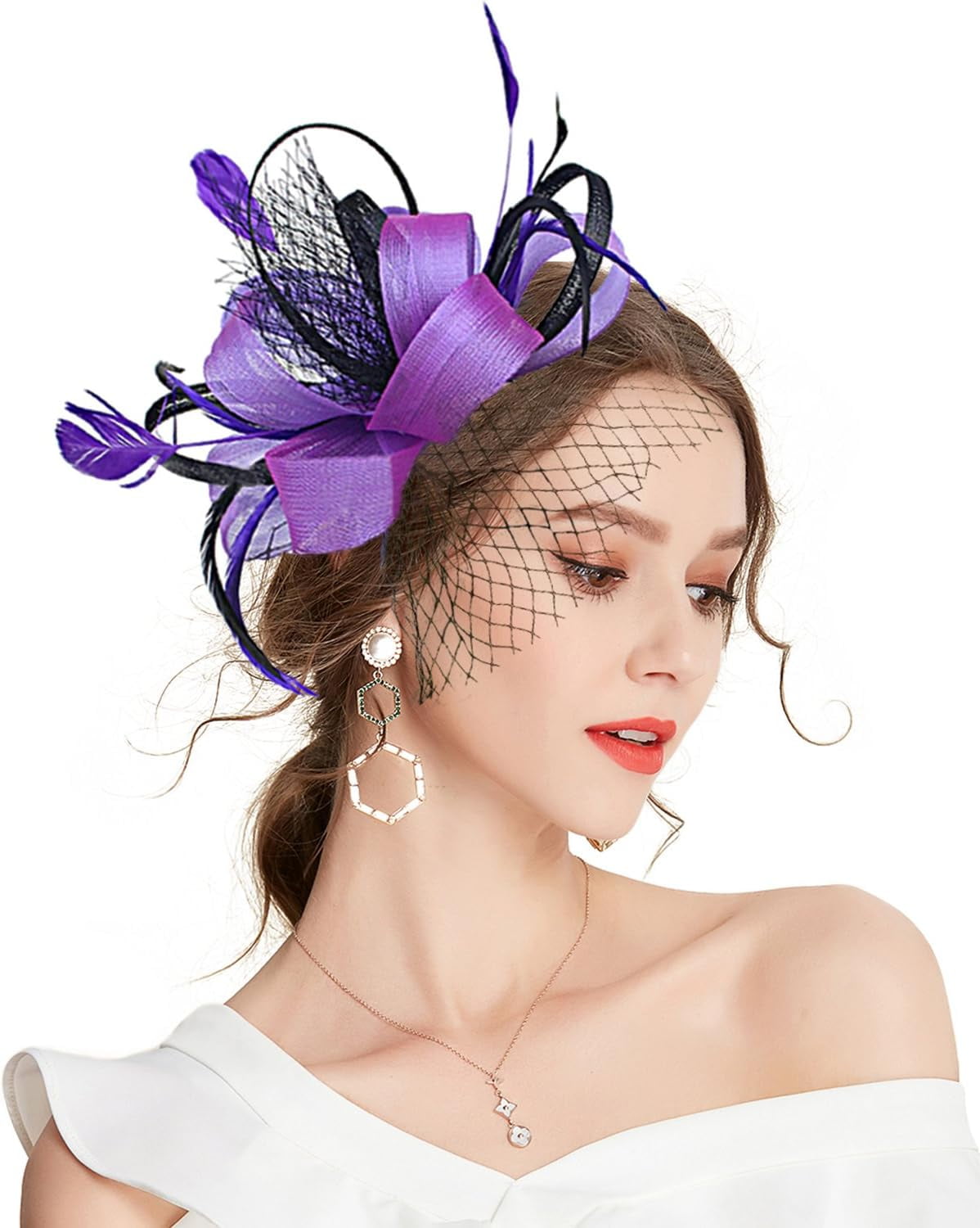 Z&X Sinamay Fascinator Pillbox Hats for Women Feather Flower Church ...