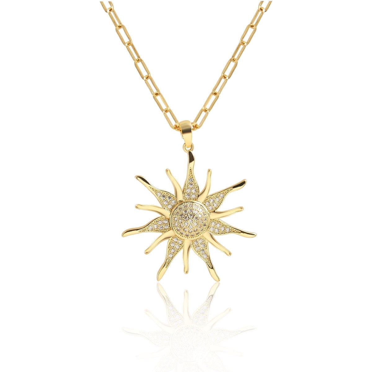Z ZACHÉ Gold-plated Sun Pendant Necklace Pave Cubic Zirconia Chunky ...