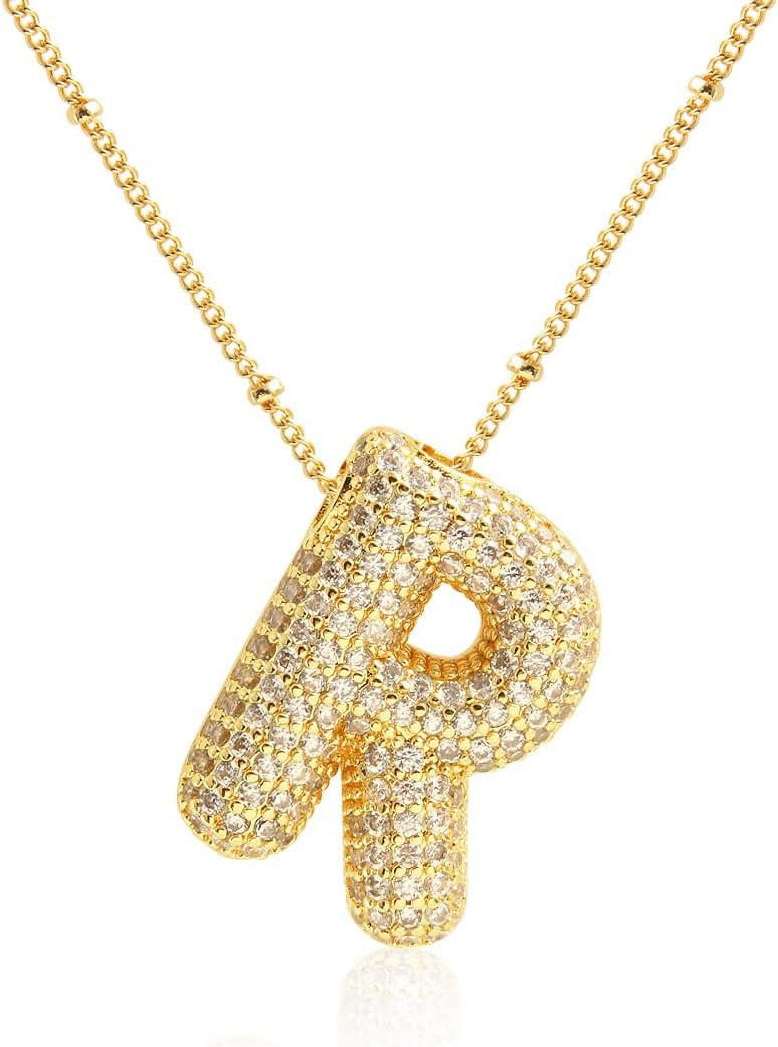 Z ZACHÉ Gold A-Z Bubble Letter Necklace 18K Gold Plated -- Dainty Cubic ...