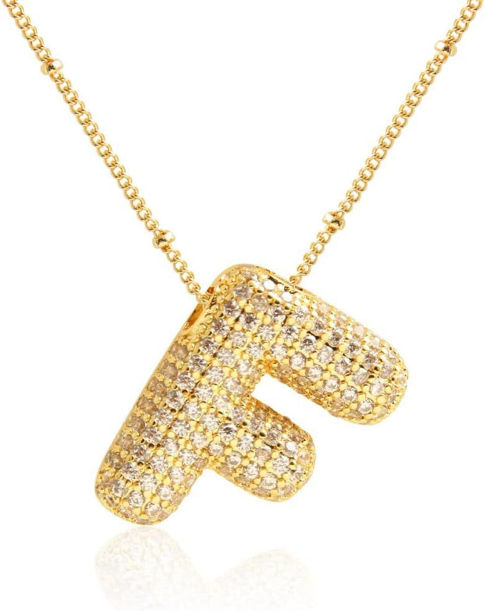 Z ZACHÉ Gold A-Z Bubble Letter Necklace 18K Gold Plated -- Dainty Cubic ...