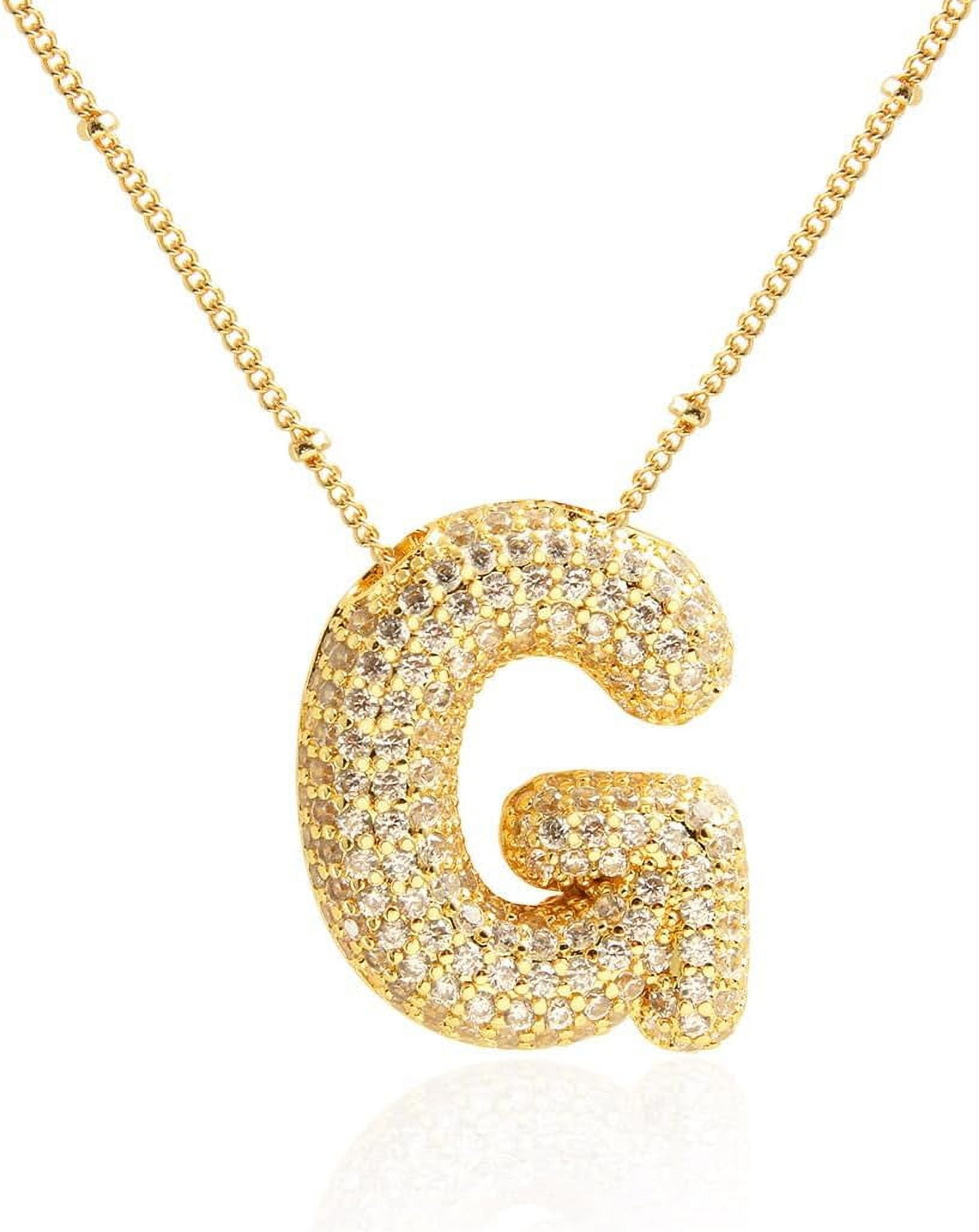 Z ZACHÉ Bubble Initial Necklace 18K Gold Plated - Dainty Cubic Zirconia ...