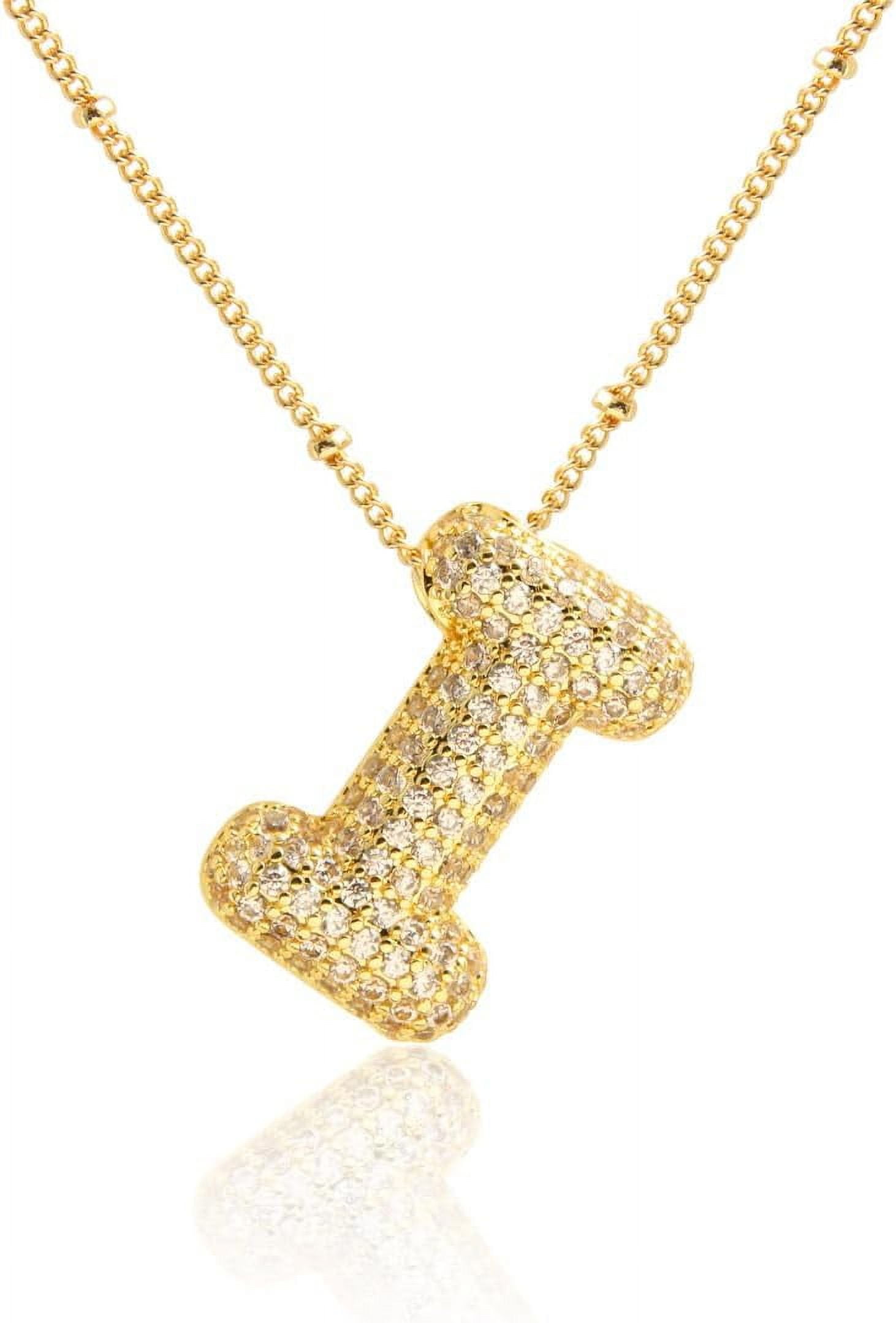 Z ZACHÉ Bubble Initial Necklace 18K Gold Plated - Dainty Cubic Zirconia ...