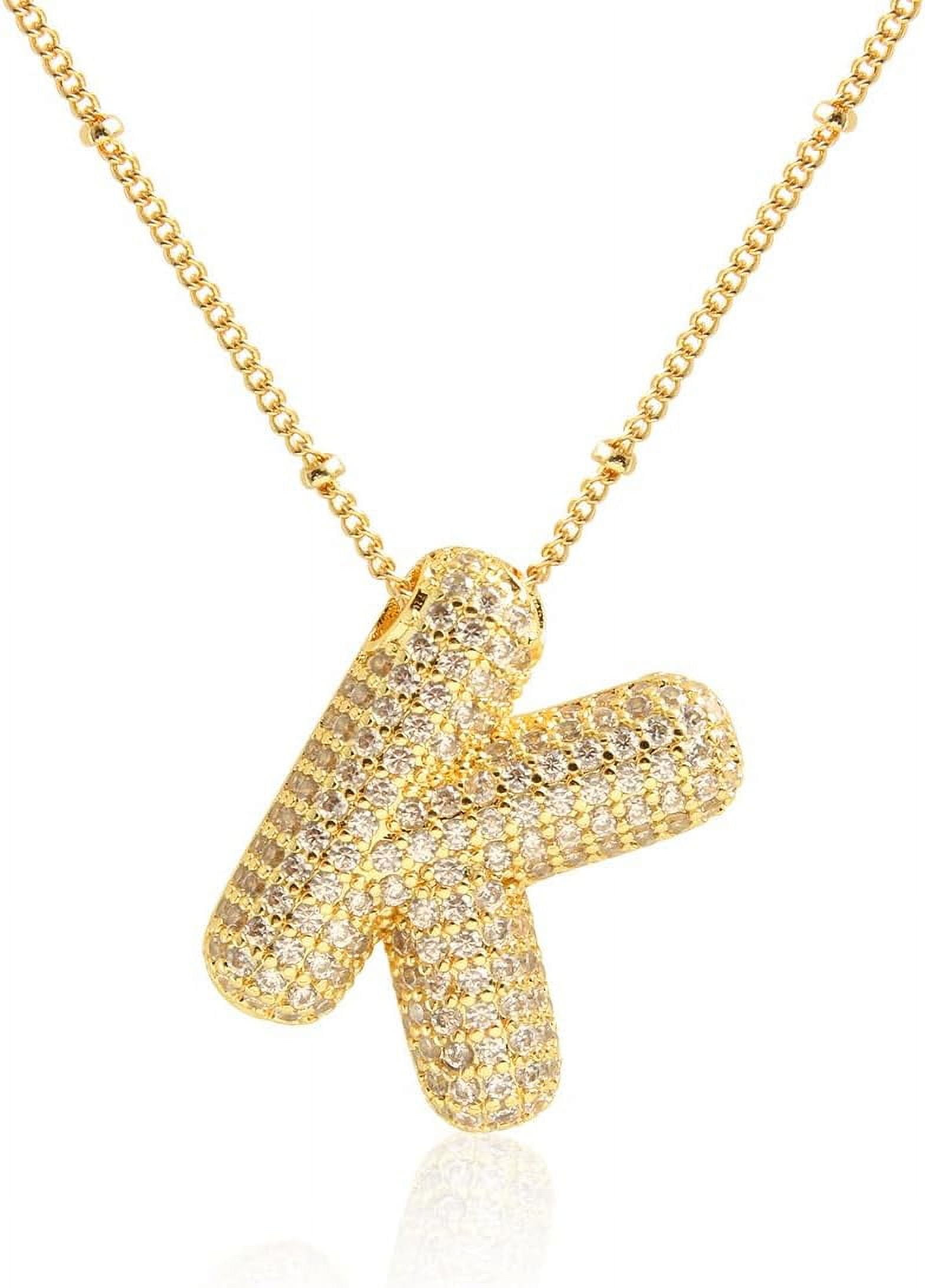 Z ZACHÉ Gold A-Z Bubble Letter Necklace 18K Gold Plated -- Dainty Cubic ...