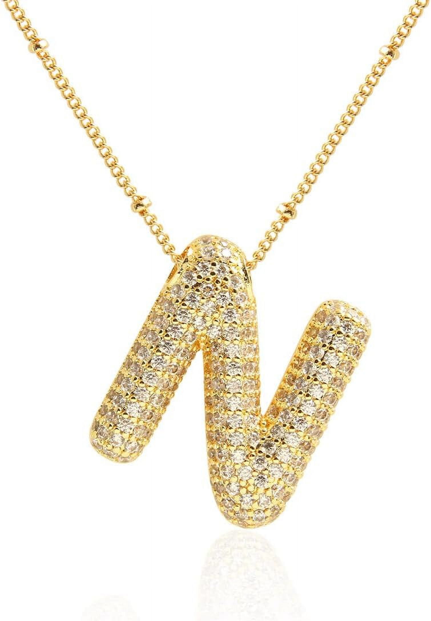 Z ZACHÉ Bubble Initial Necklace 18K Gold Plated - Dainty Cubic Zirconia ...