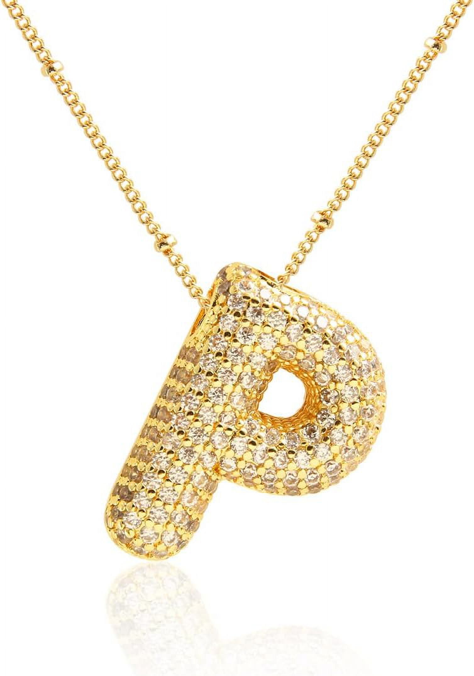 Z ZACHÉ Bubble Initial Necklace 18K Gold Plated - Dainty Cubic Zirconia ...