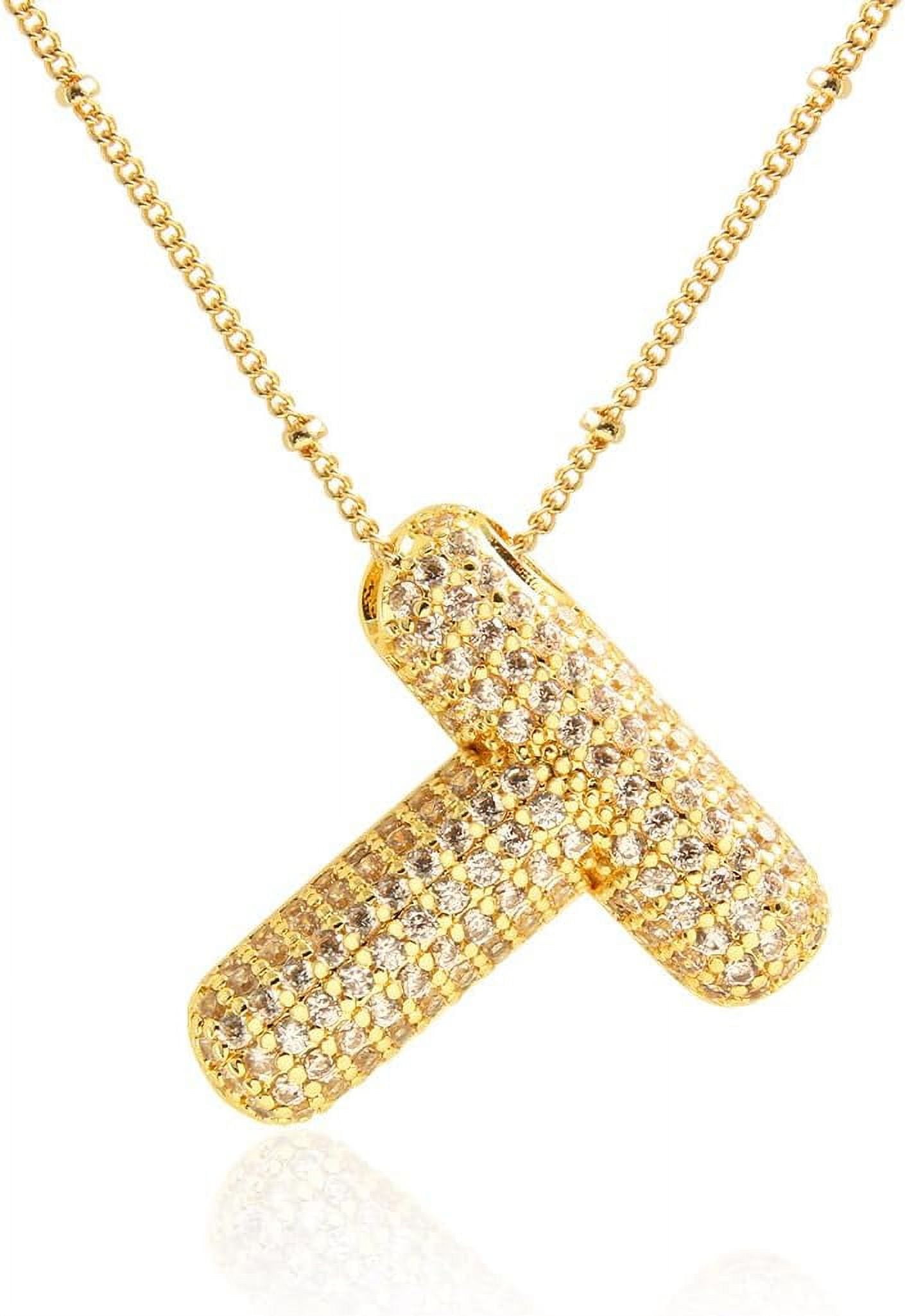 Z ZACHÉ Gold A-Z Bubble Letter Necklace 18K Gold Plated -- Dainty Cubic ...