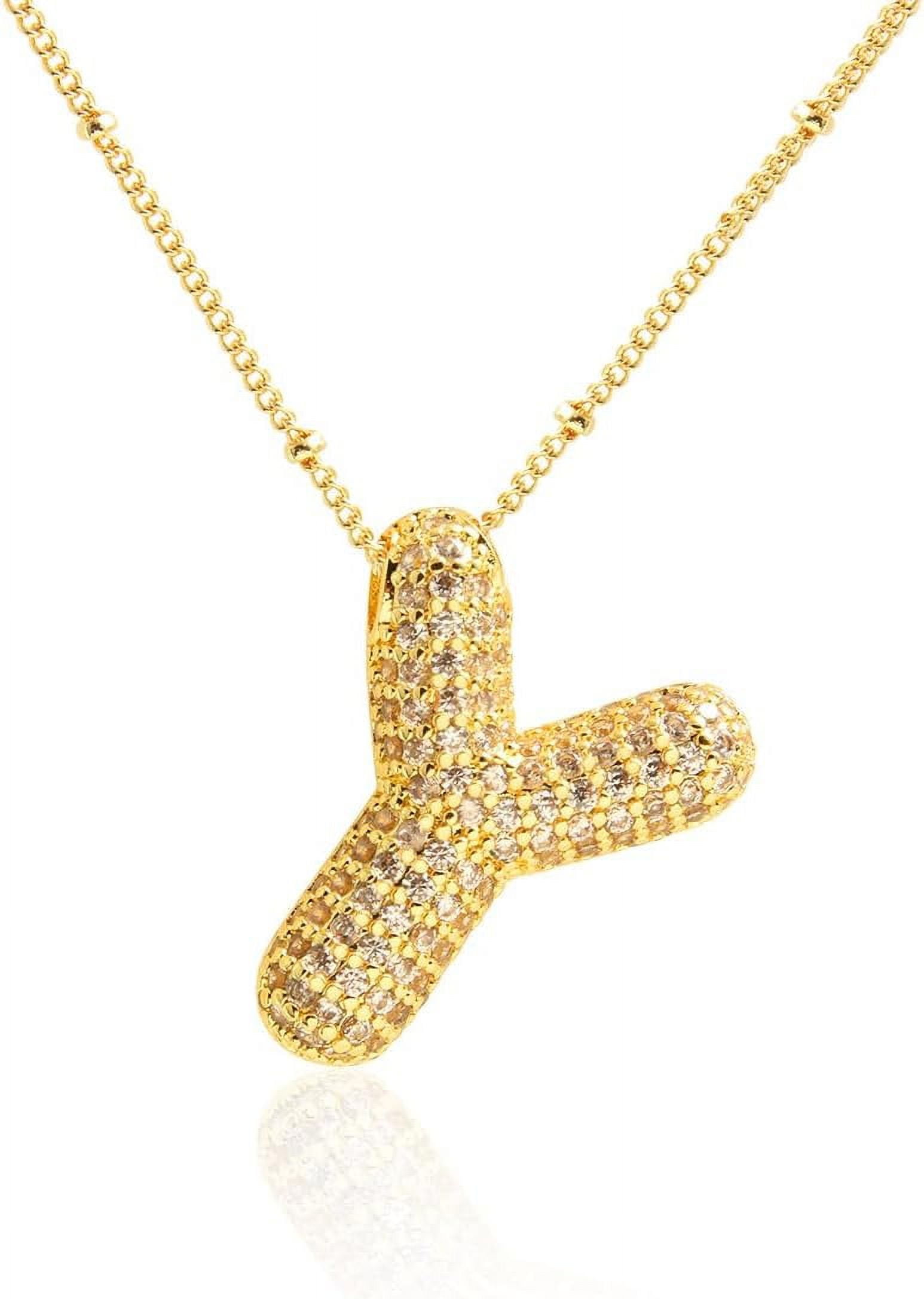 Z ZACHÉ Gold A-Z Bubble Letter Necklace 18K Gold Plated -- Dainty Cubic ...
