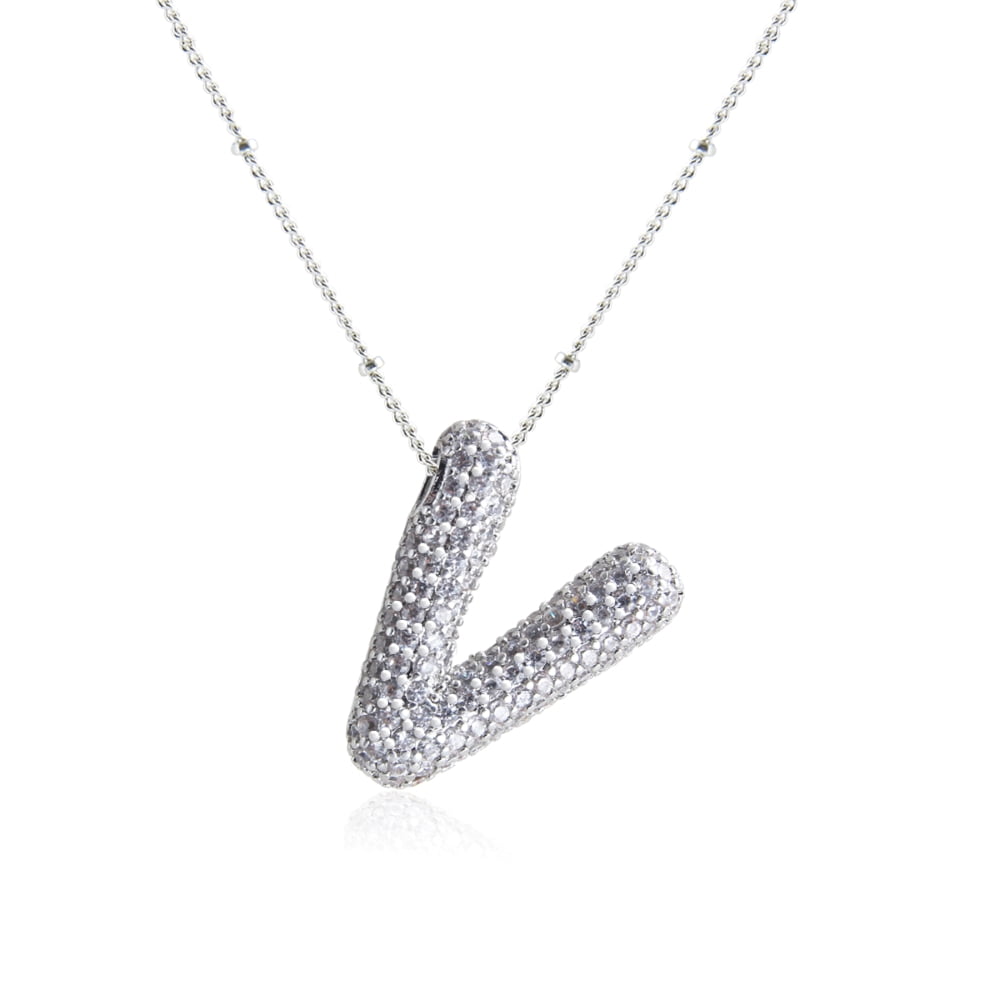 Z ZACHÉ Bubble Initial Necklace 18K White Gold Plated - Dainty Cubic ...