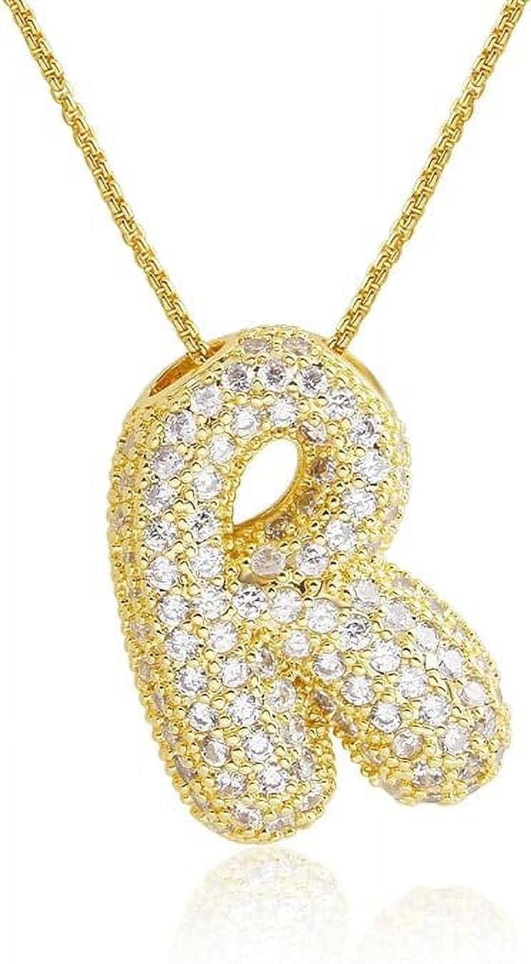 Z ZACHÉ Bubble Letter Necklace 18k Gold Plated Dainty Pave Cubic ...