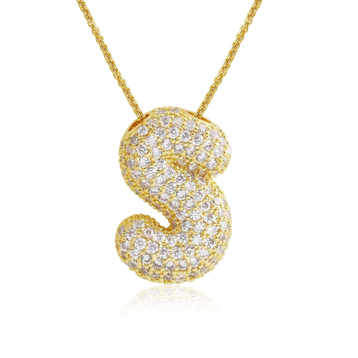 Z ZACHÉ Bubble Letter Necklace 18k Gold Plated Dainty Pave Cubic ...