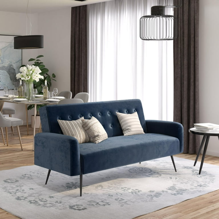 Z by Novogratz Stevie Futon Convertible Sofa Bed Couch Blue Velvet