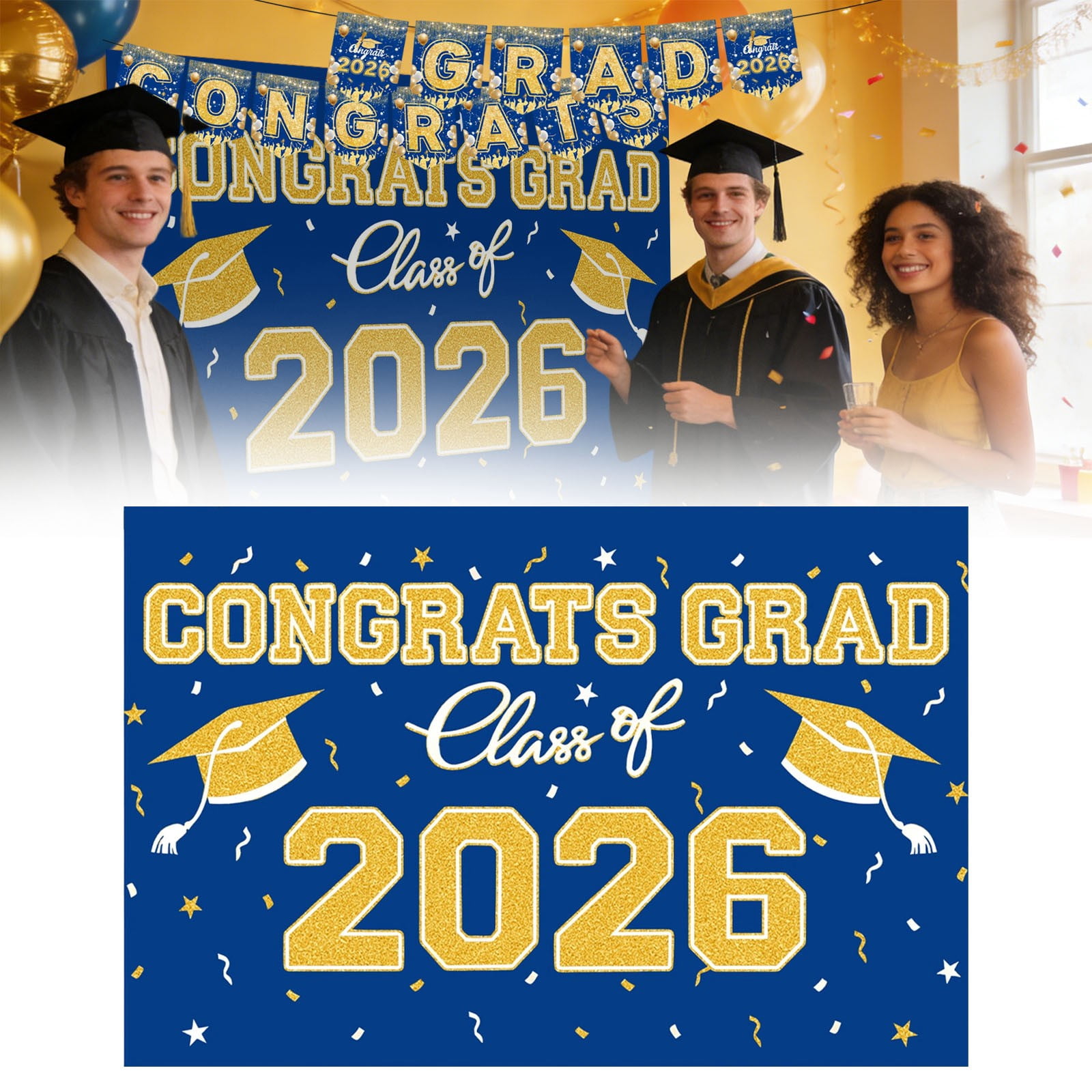 Z52LingLing Decoration Blue and Gold 1-Piece Graduation Background ...