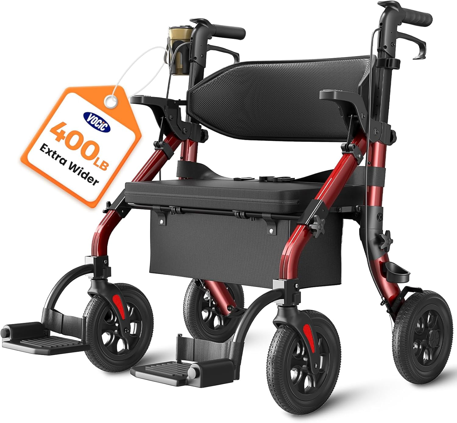 Z59 2-in-1 Bariatric Rollator, 400lb Extra-Wide Seat & 10" All-Terrain ...